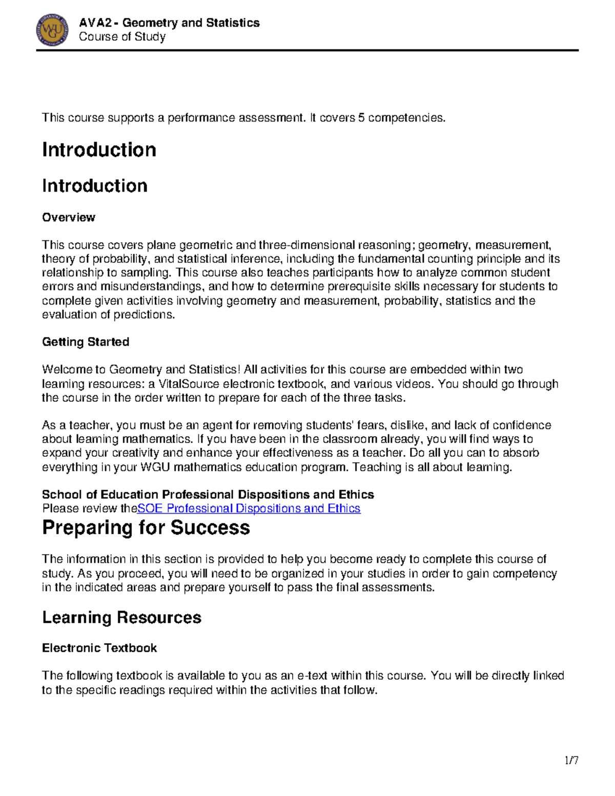 AVA2 Course of Study - Course of Study This course supports a performance assessment. It covers ...