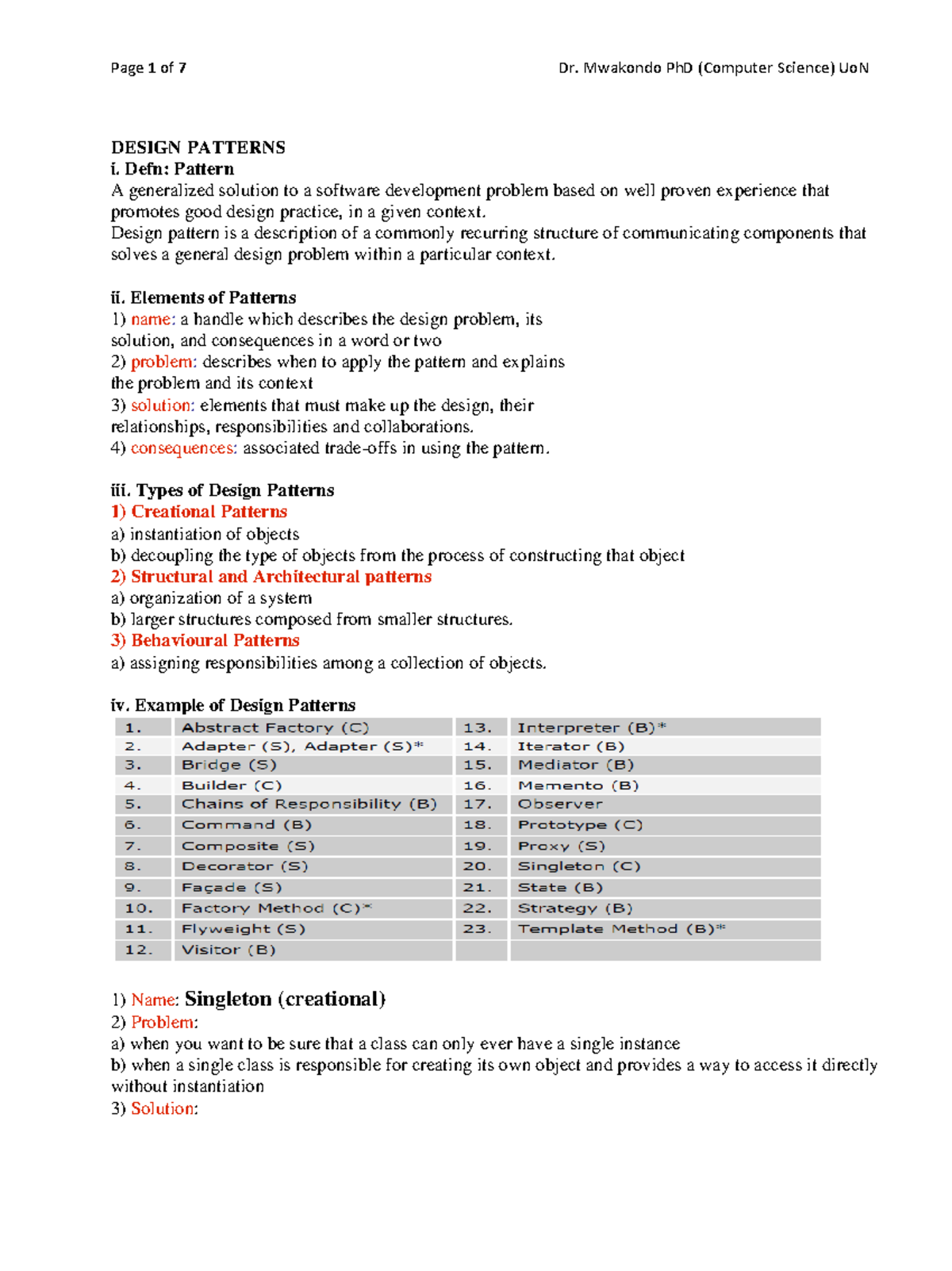 Topic 7 Slide Notes Cse4201 Object Oriented Analysis And Design Page 1 Of 7 Dr Mwakondo Phd
