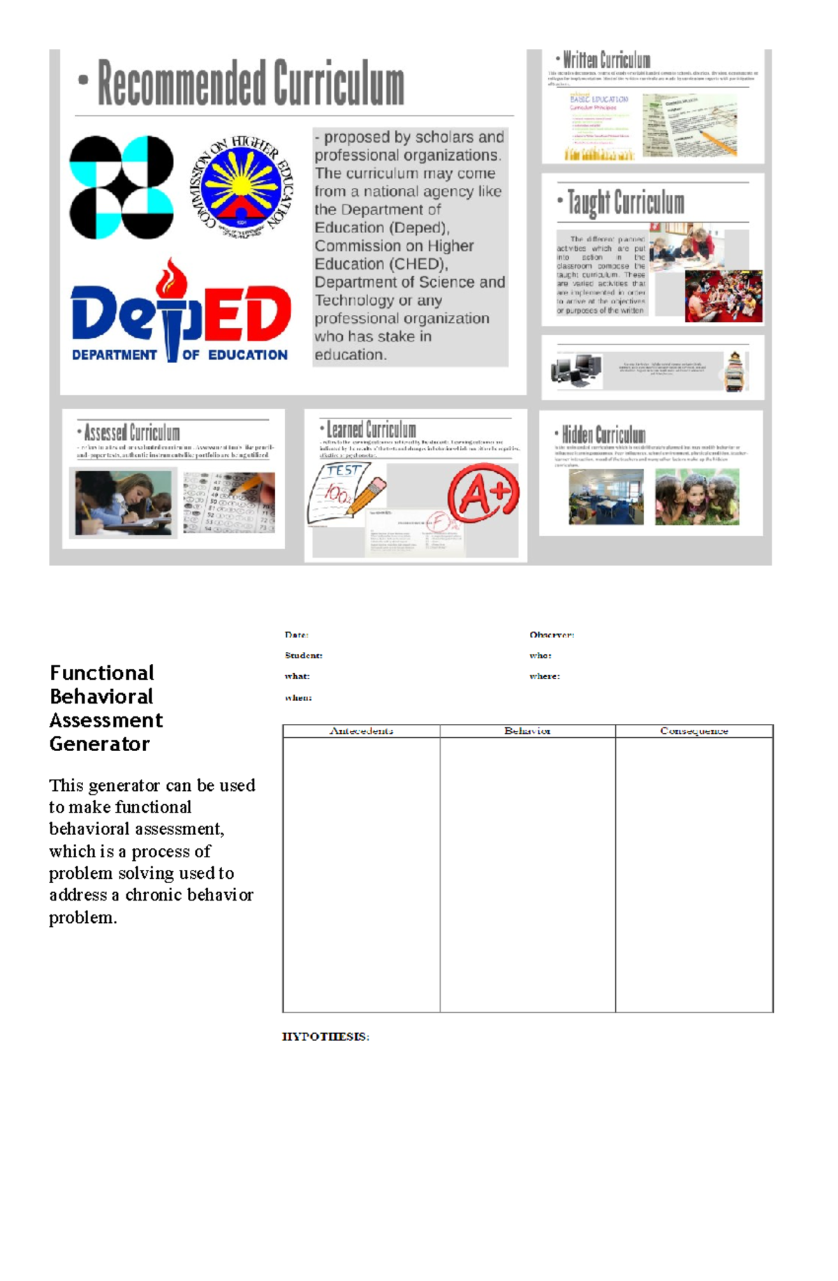 Articfact - artifact from my fs book - Functional Behavioral Assessment ...