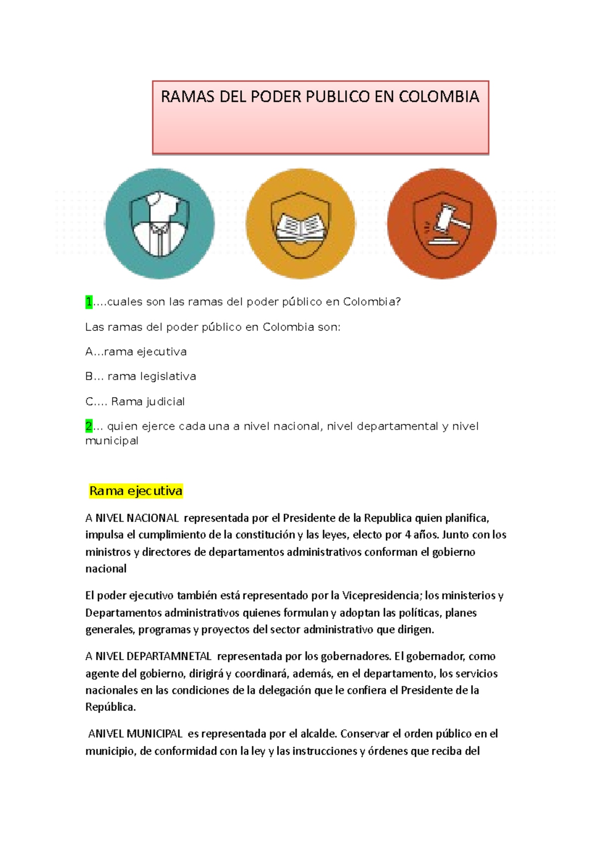 Ramas del poder publico jimena - 1 ... son las ramas del poder público ...