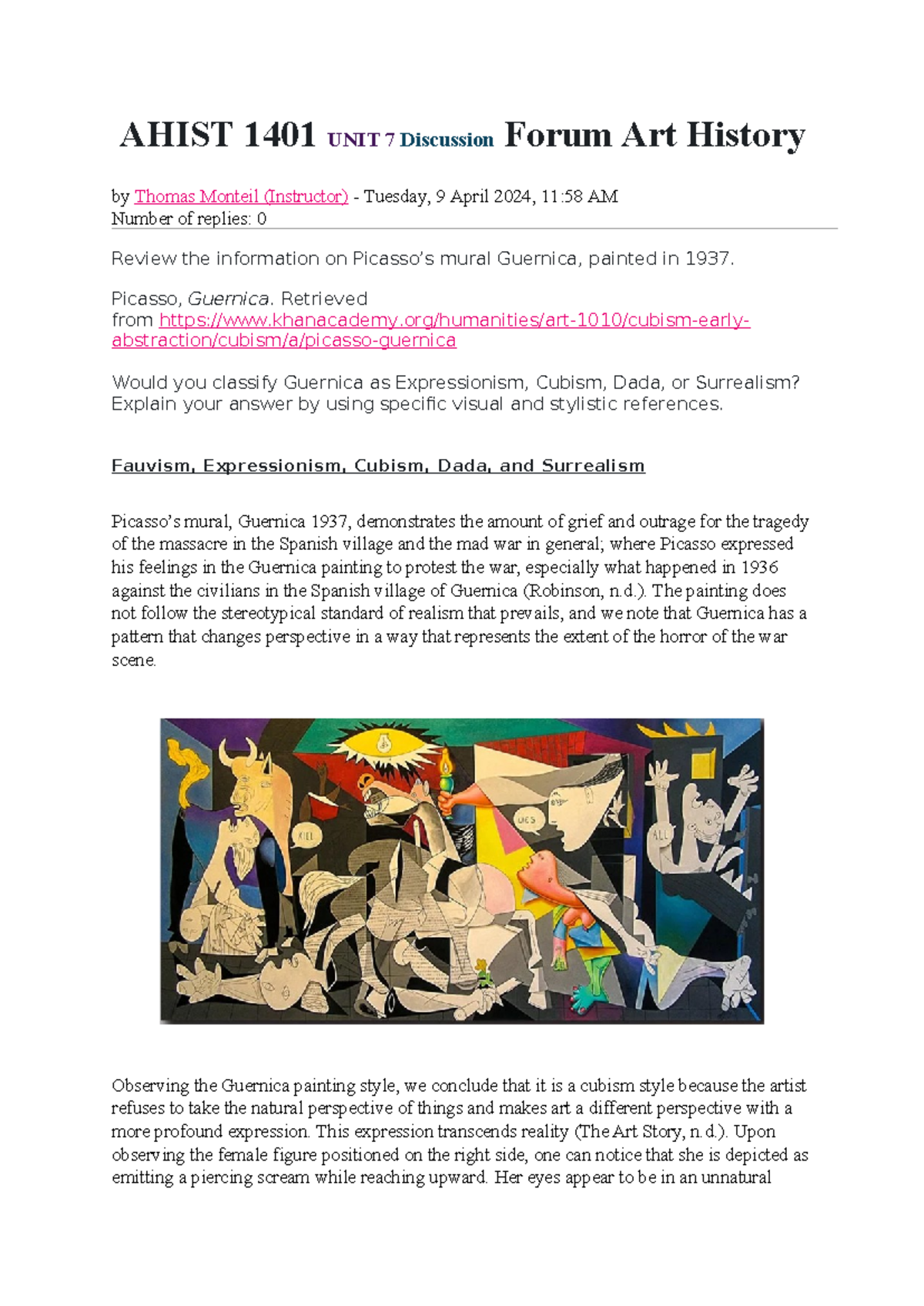 AHIST 1401 UNIT 7 Discussion Forum Art History - AHIST 1401 UNIT 7 ...