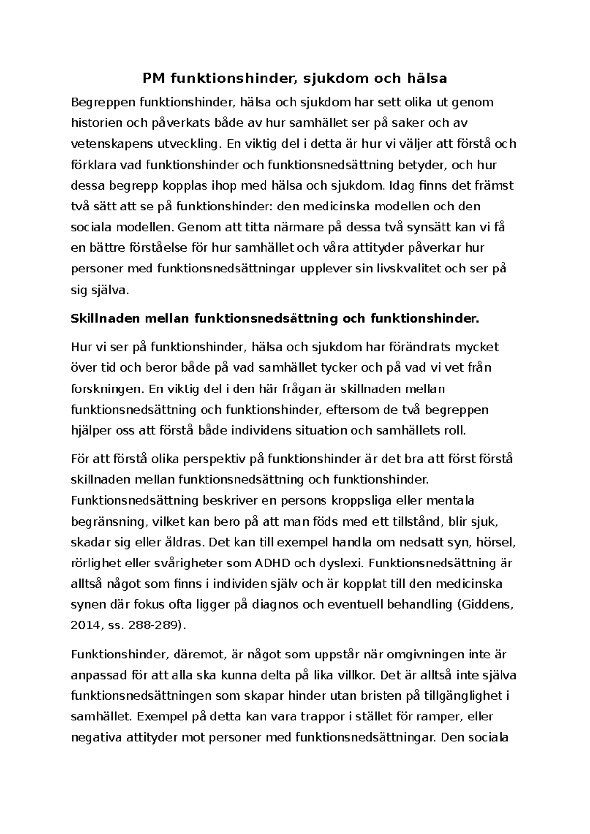 PM funktionshinder, sjukdom och hälsa - PM funktionshinder, sjukdom och ...