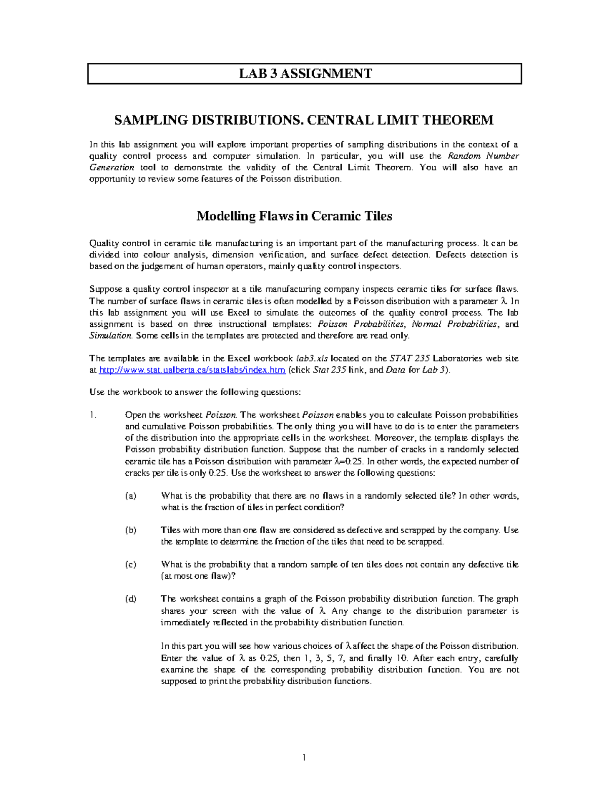 Tutorial work - 3 - Lab sampling distributions. central limit theorem - LAB 3 ASSIGNMENT ...