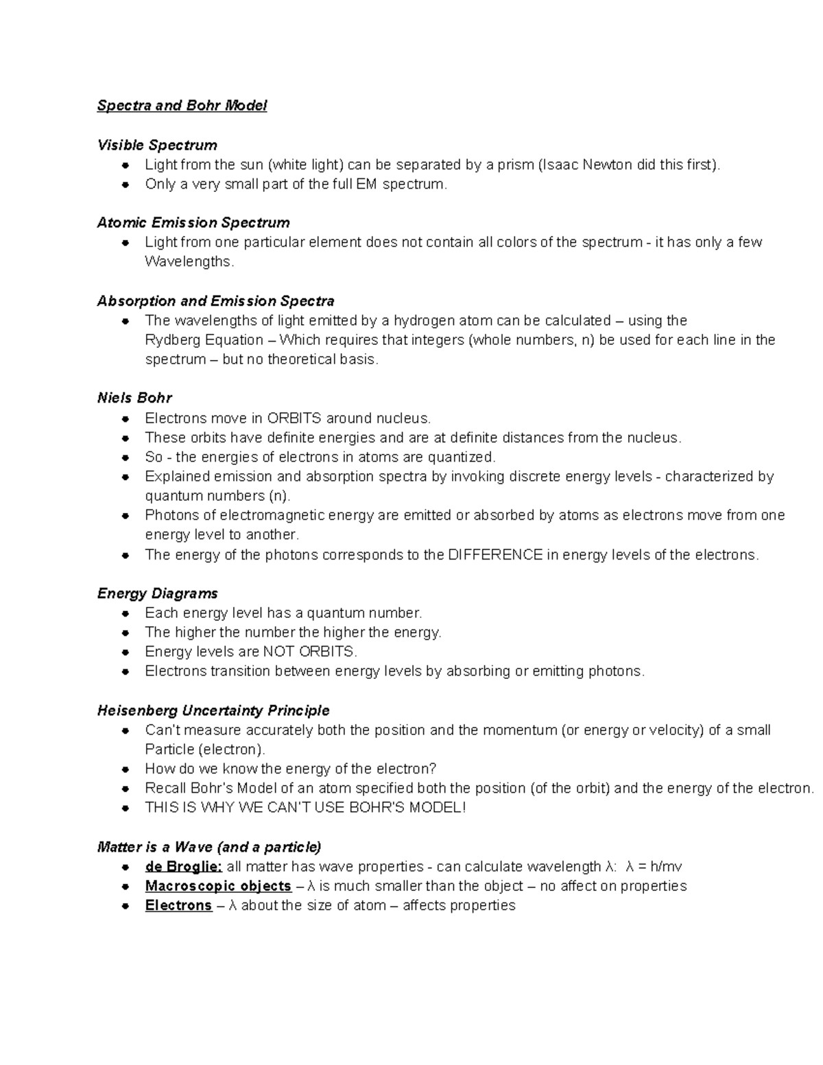 Chemistry Ch.2 Pt. 2 Notes - Spectra and Bohr Model Visible Spectrum ...