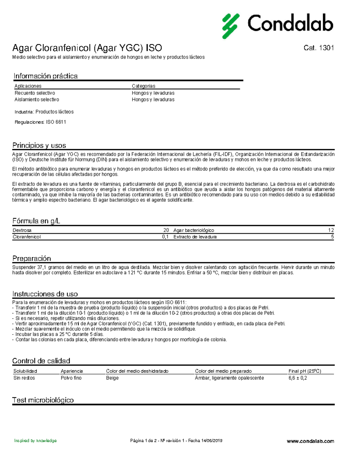 YGC - Descripcion general - Agar Cloranfenicol (Agar YGC) ISO Cat. 1301 ...
