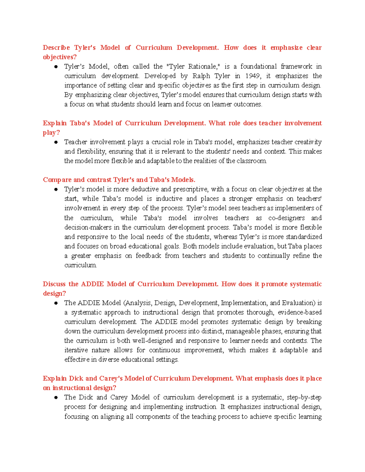 Essay - Describe Tyler's Model of Curriculum Development. How does it ...