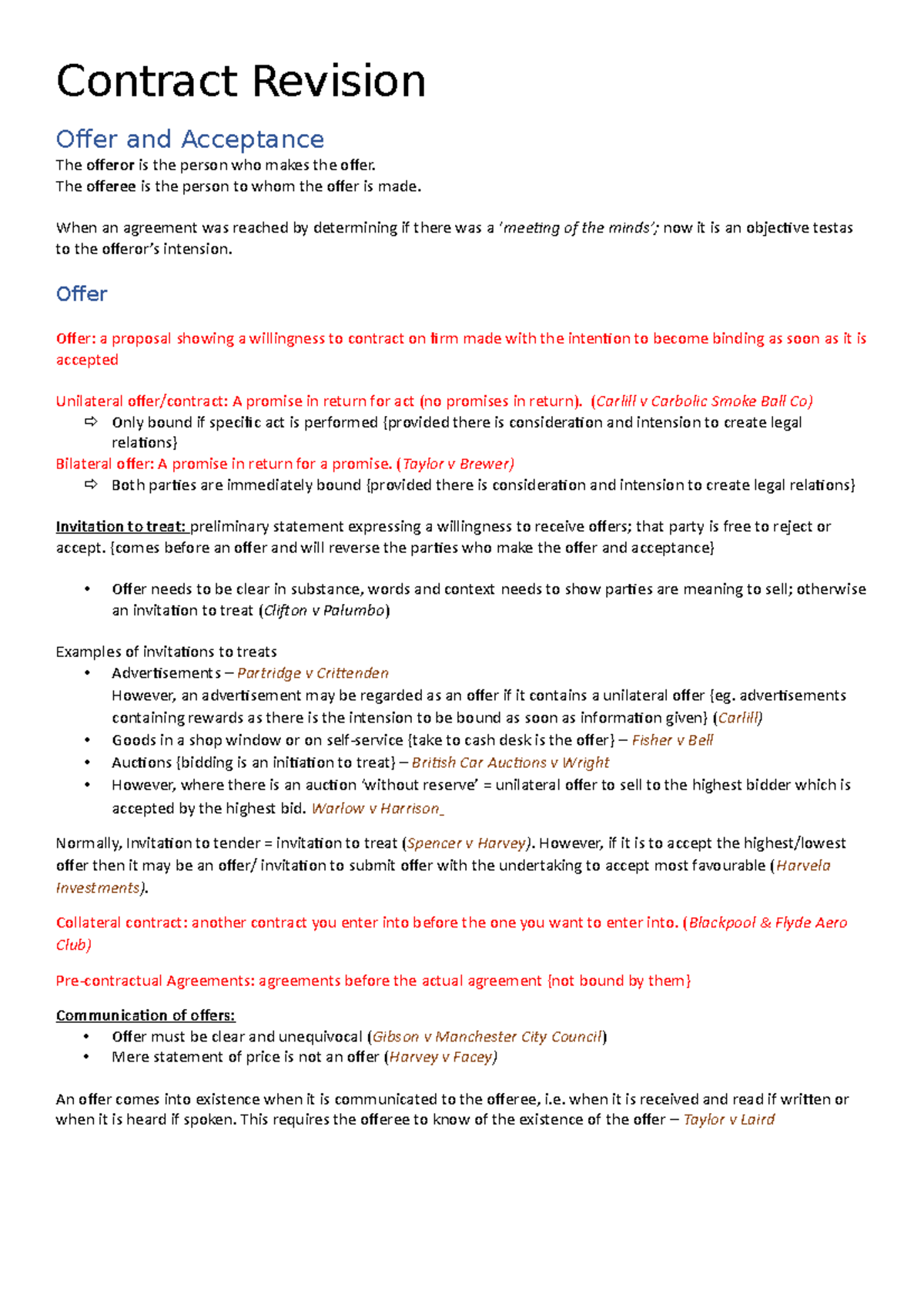 Contract Revision; Offer and Acceptance - Contract Revision Offer and ...