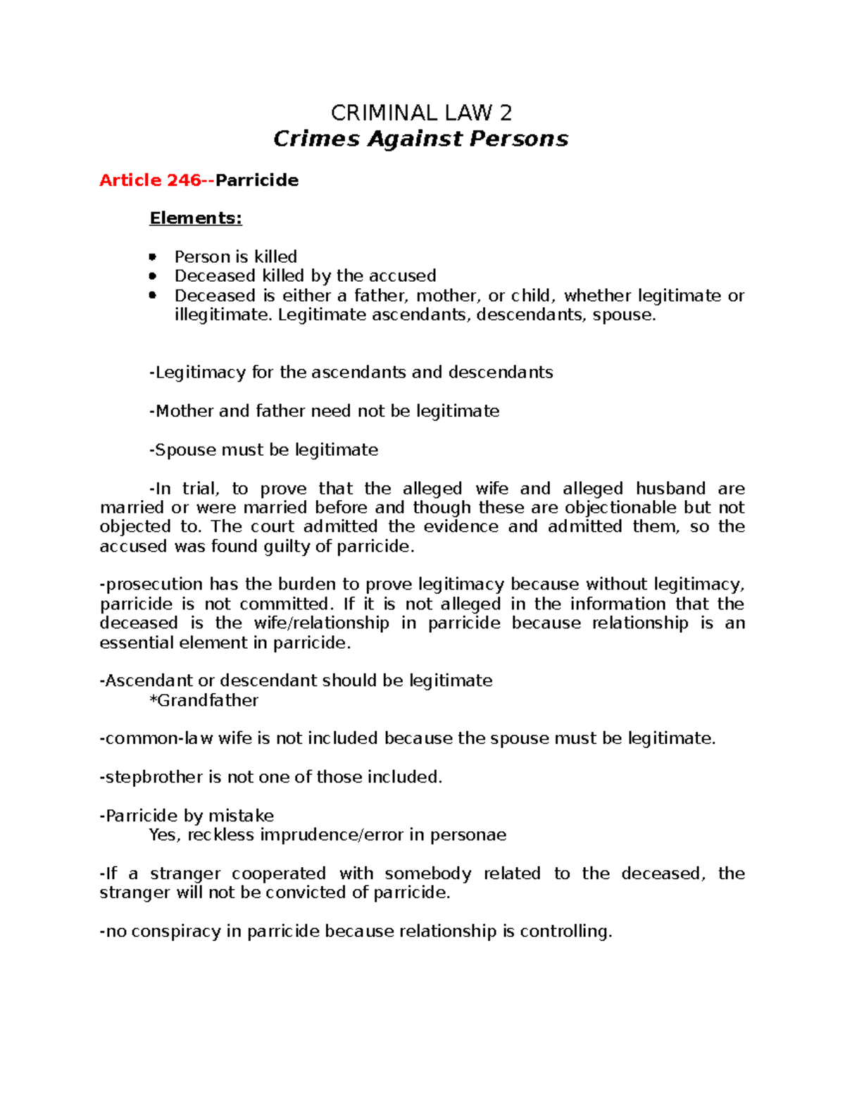 Detailed, Concise Criminal LAW 2 Notes - CRIMINAL LAW 2 Crimes Against ...