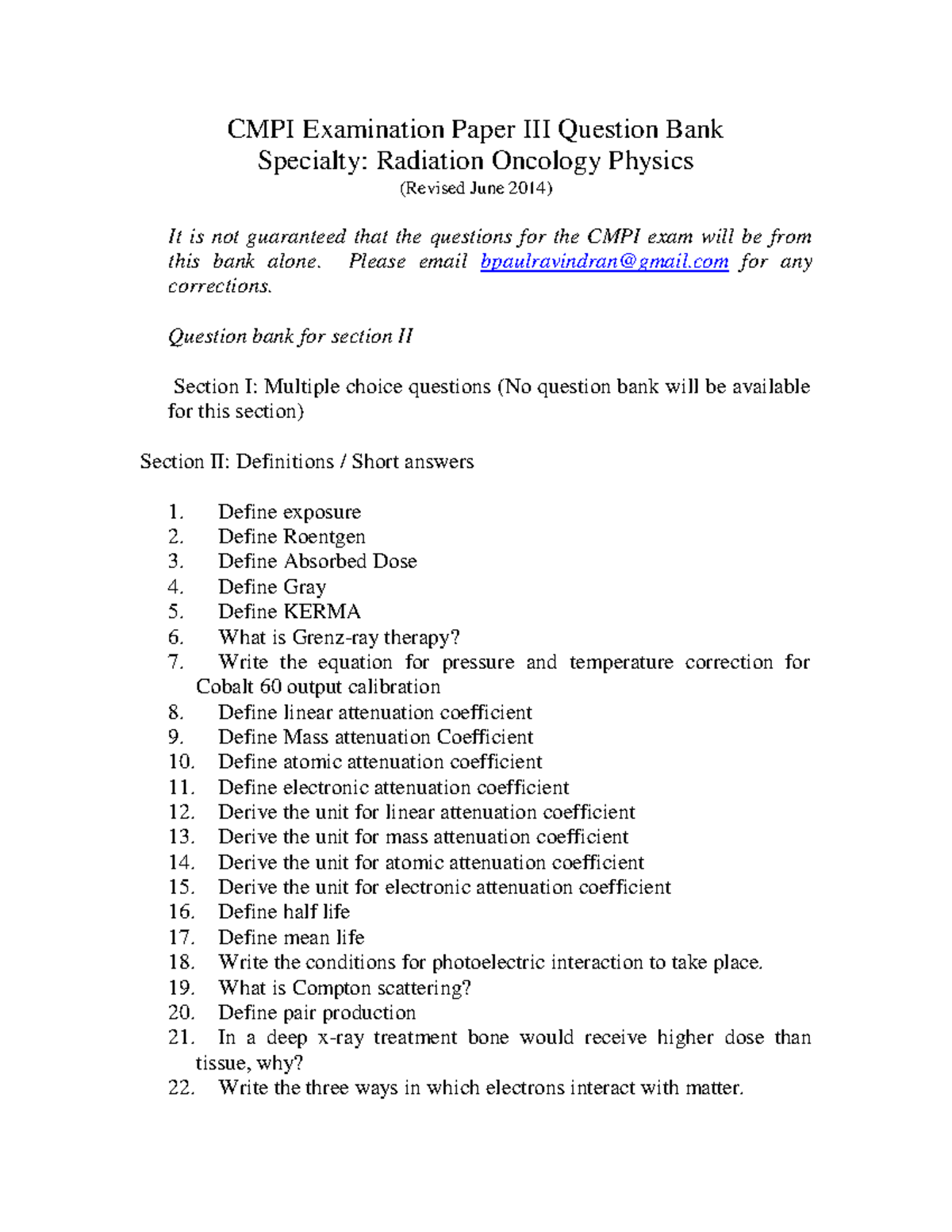 CMPI Question Bank Paper III - CMPI Examination Paper III Question Bank ...