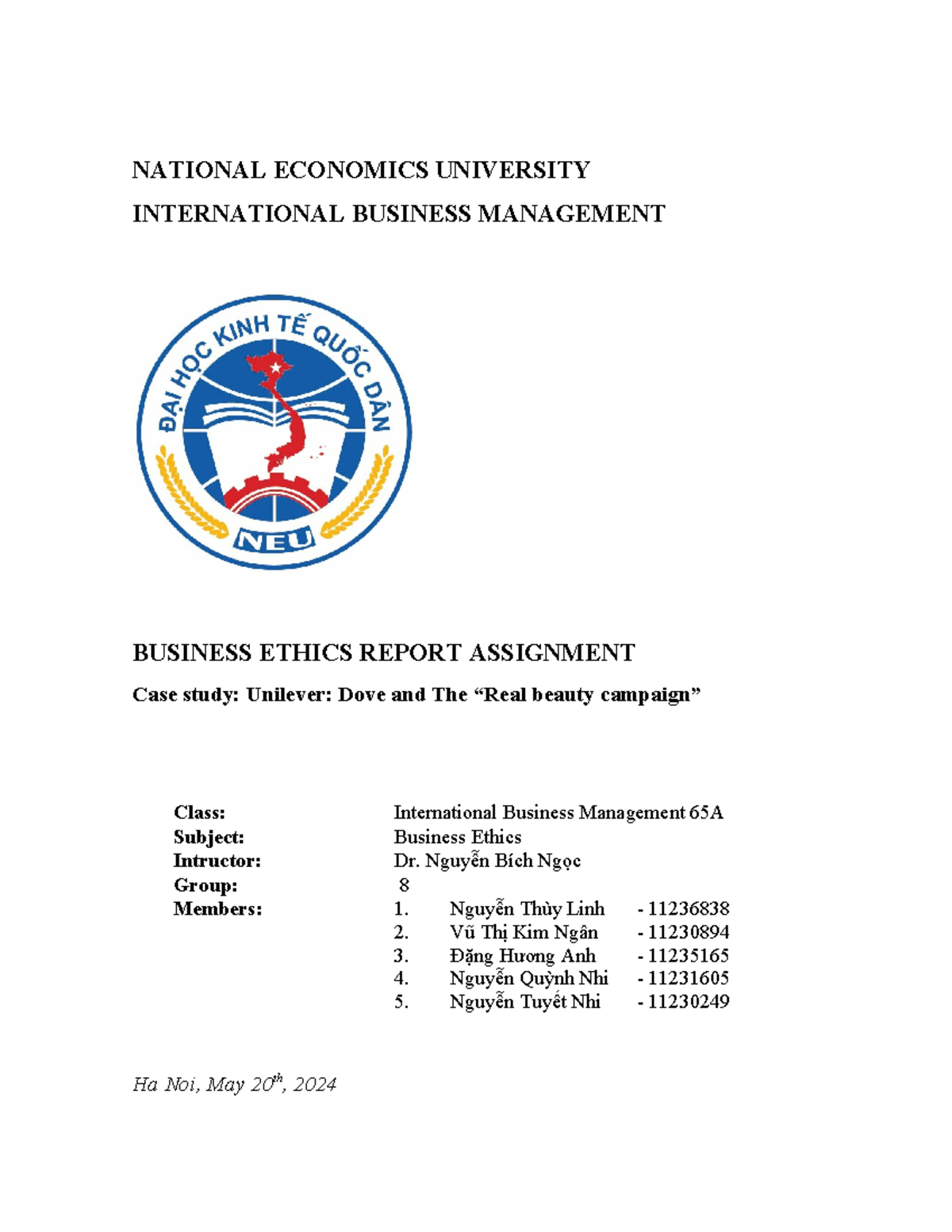 Business Ethics assignment report group 8 - Copy - NATIONAL ECONOMICS ...