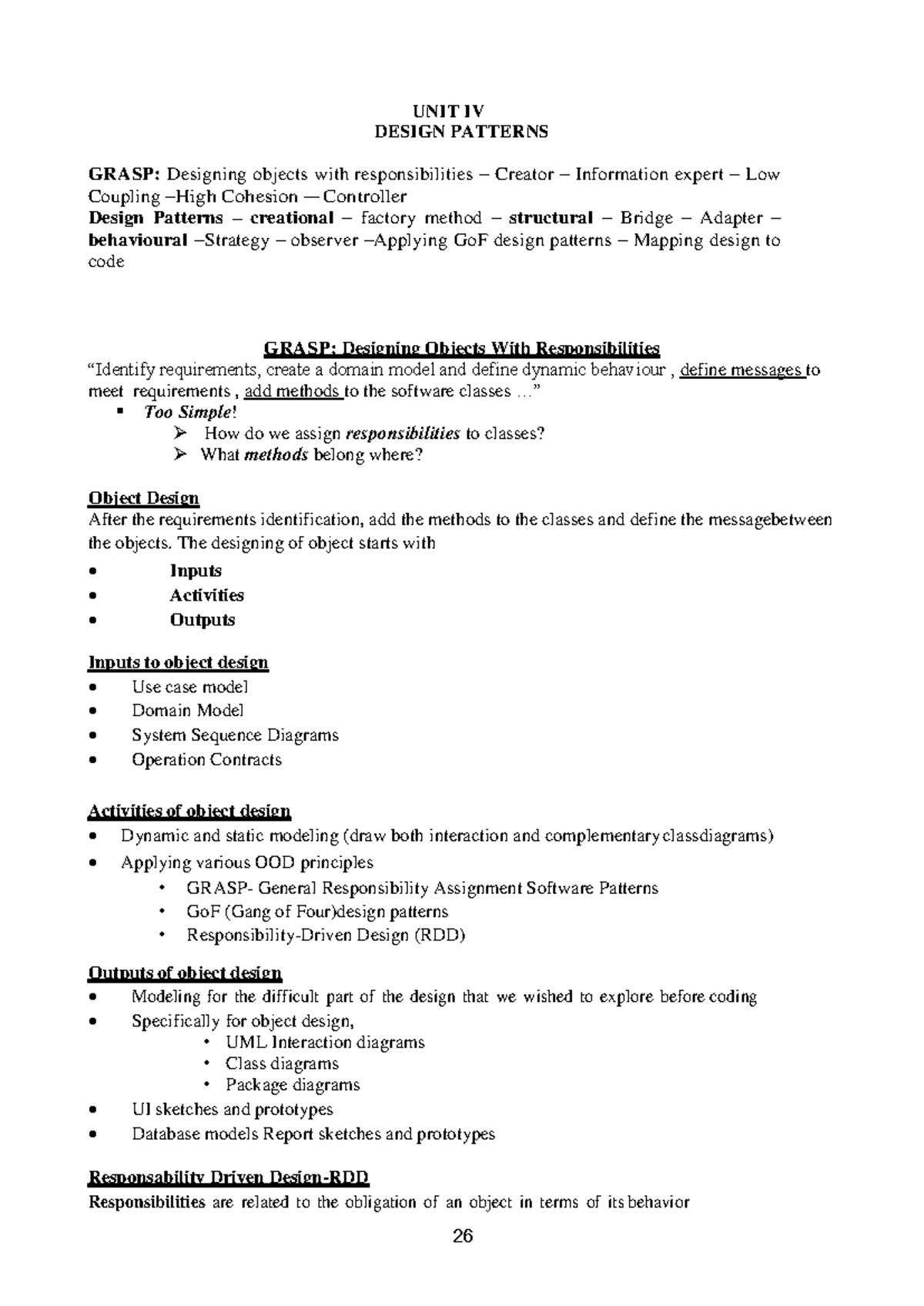 Ooad Notes Lecture Unit Iv Design Patterns Grasp Designing Objects With Responsibilities 3782