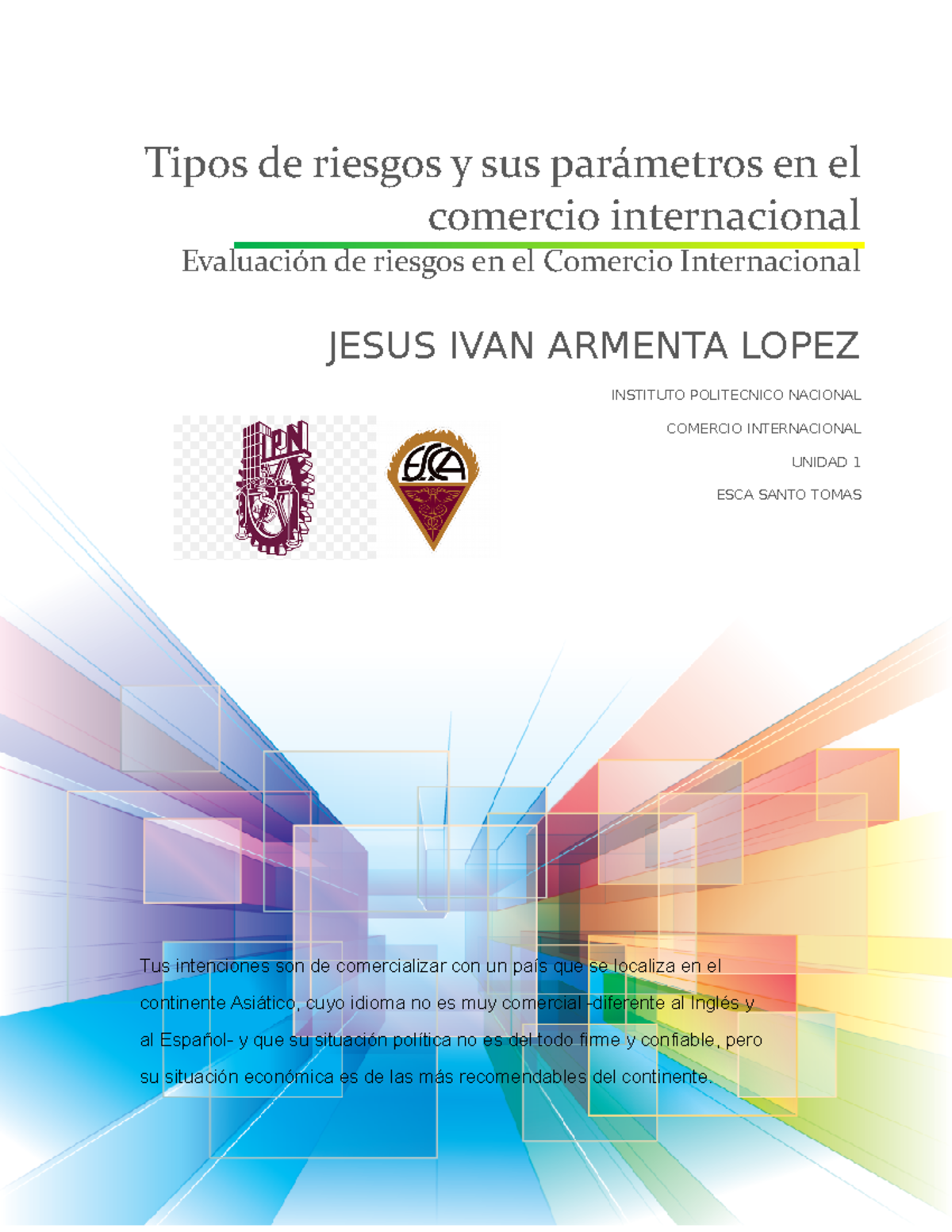 U1 A1 JIAL - xdxdxd - Tipos de riesgos y sus parámetros en el comercio ...