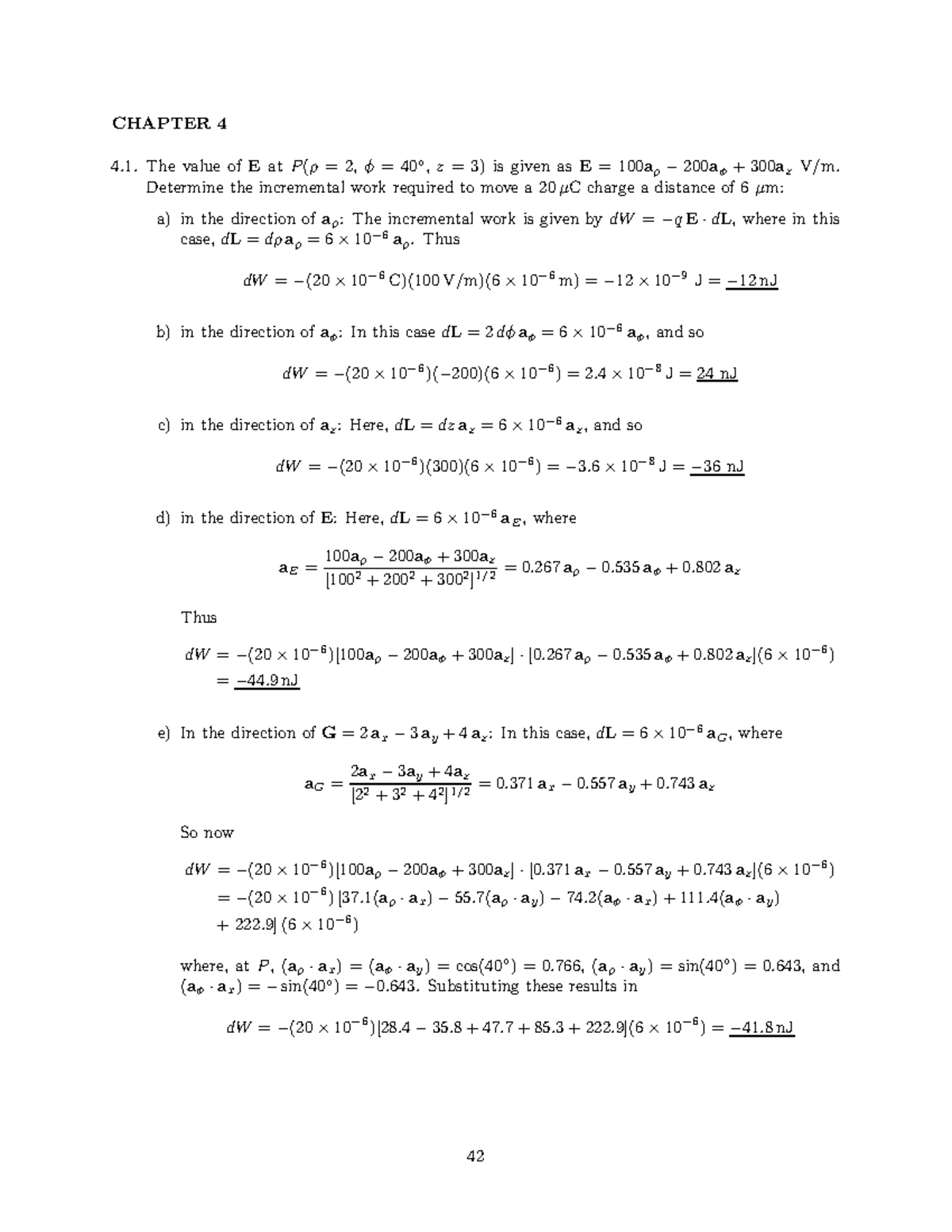 Ch4 Engineering Electromagnetics 7th - CHAPTER 4 The value ofEatP(= 2 , = 40, z = 3) is given ...