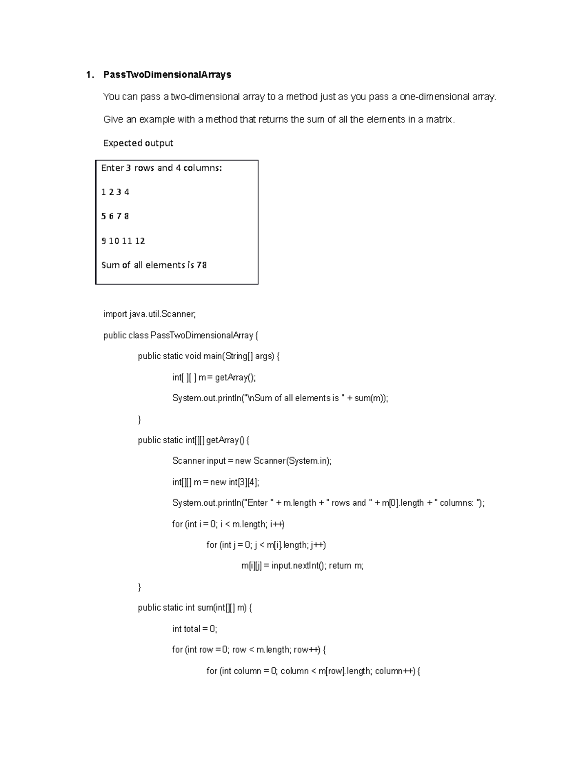 Multi Array Example Code 1 Passtwodimensionalarrays You Can Pass A Two Dimensional Array To A 