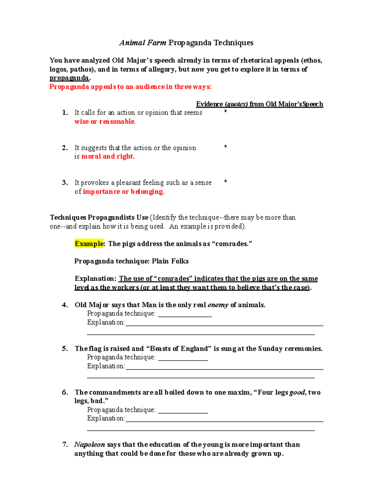 2022 AF Majors Speech Propaganda - Animal Farm Propaganda Techniques ...