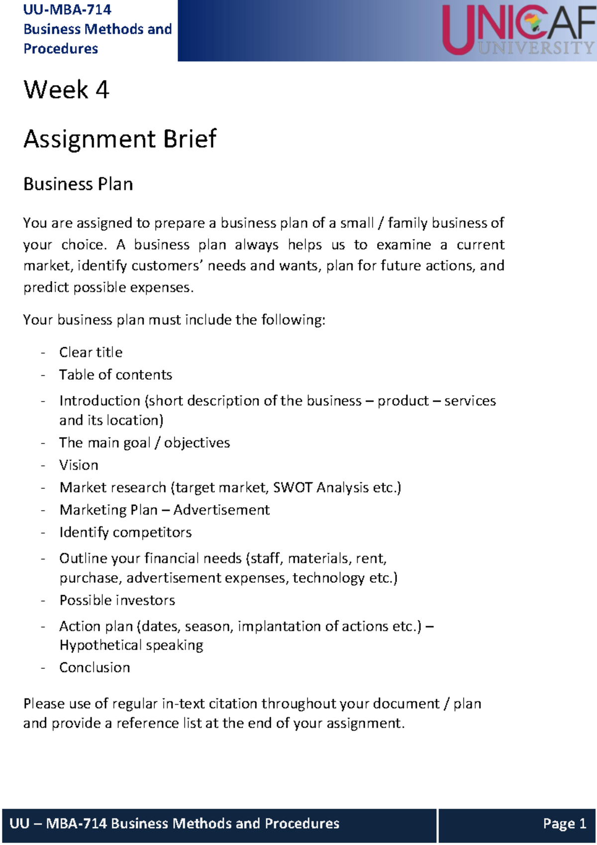 writing a Business plan - UU-MBA- Business Methods and Procedures Week ...