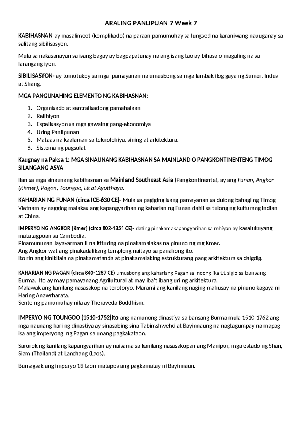 AP 7 Week 7 - None - ARALING PANLIPUAN 7 Week 7 KABIHASNAN-ay ...