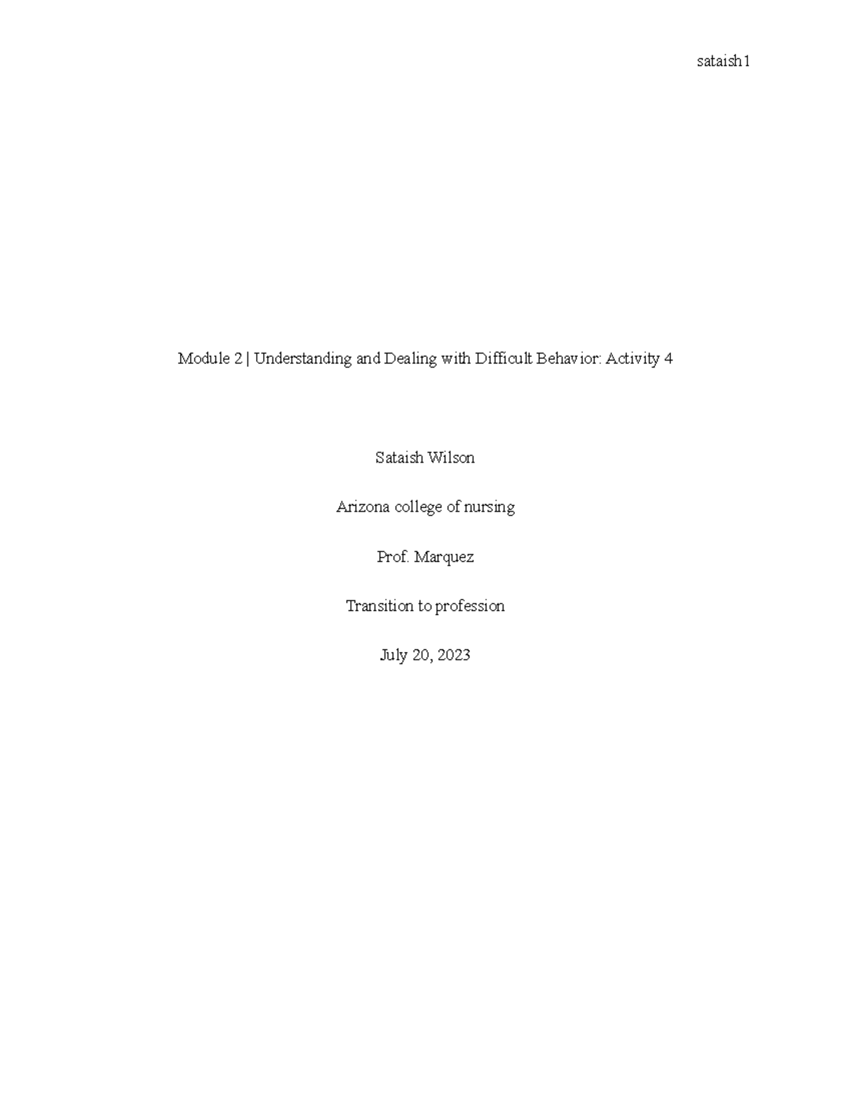 Module 2 transition to profession activity 4 - Module 2 | Understanding ...