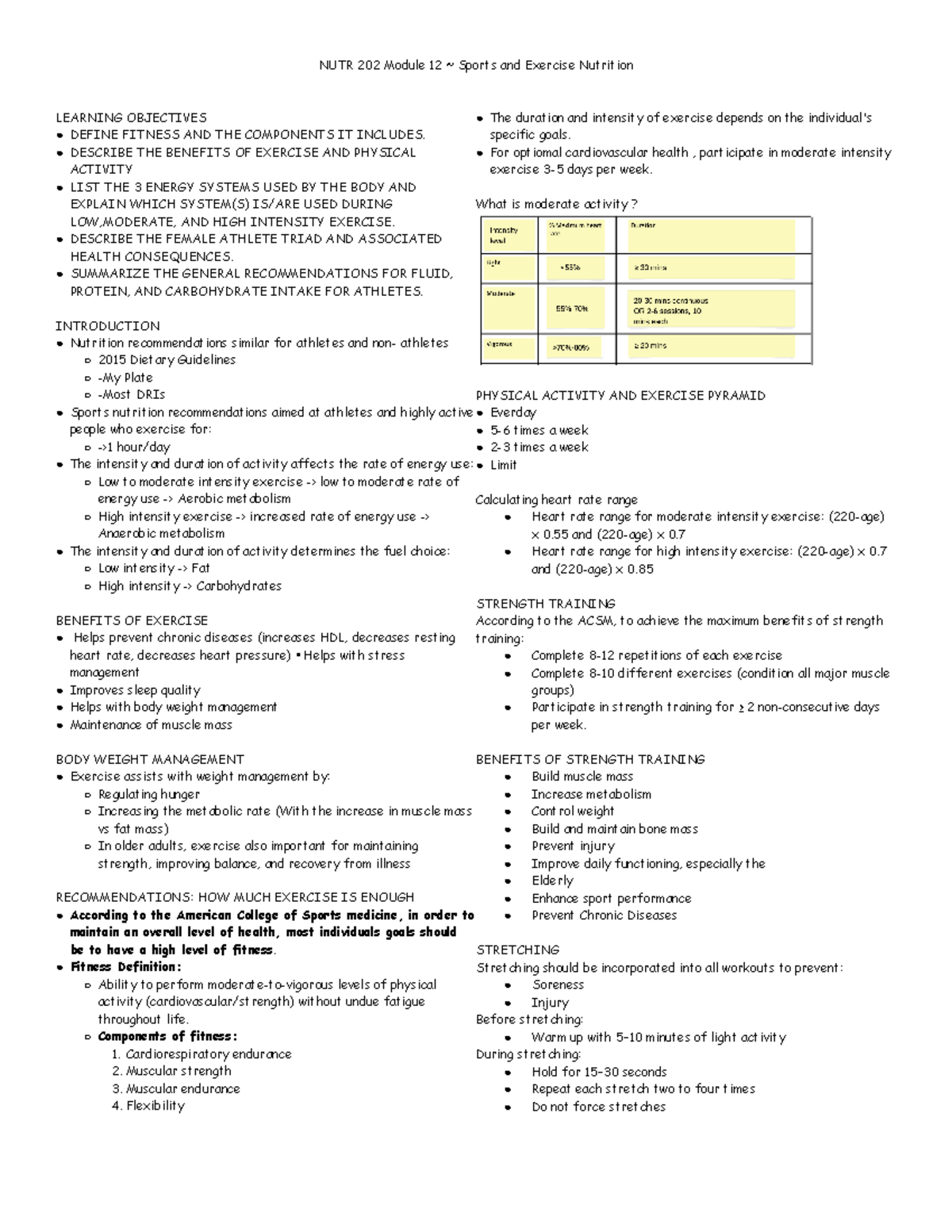 NUTR 202 Module 12 ~ Sports and Exercise Nutrition (Danielle Hammond ...