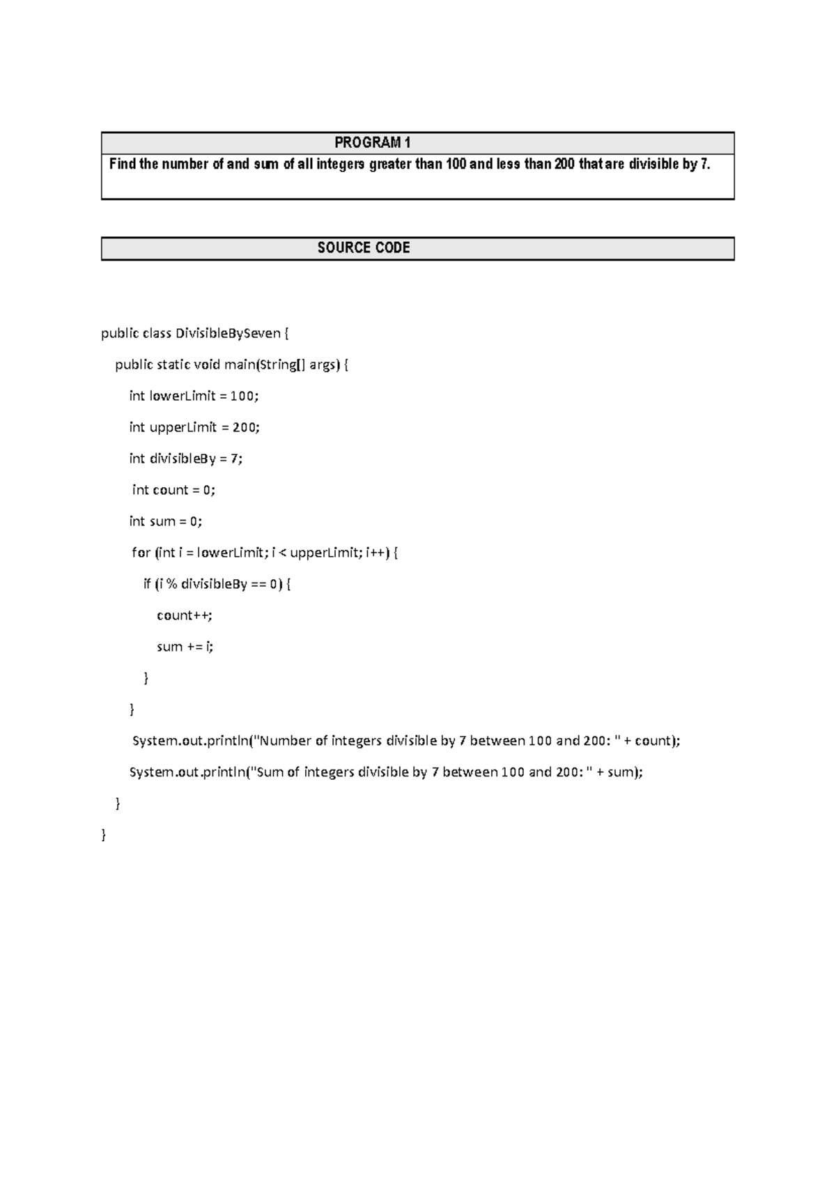 Java record final - PROGRAM 1 Find the number of and sum of all ...