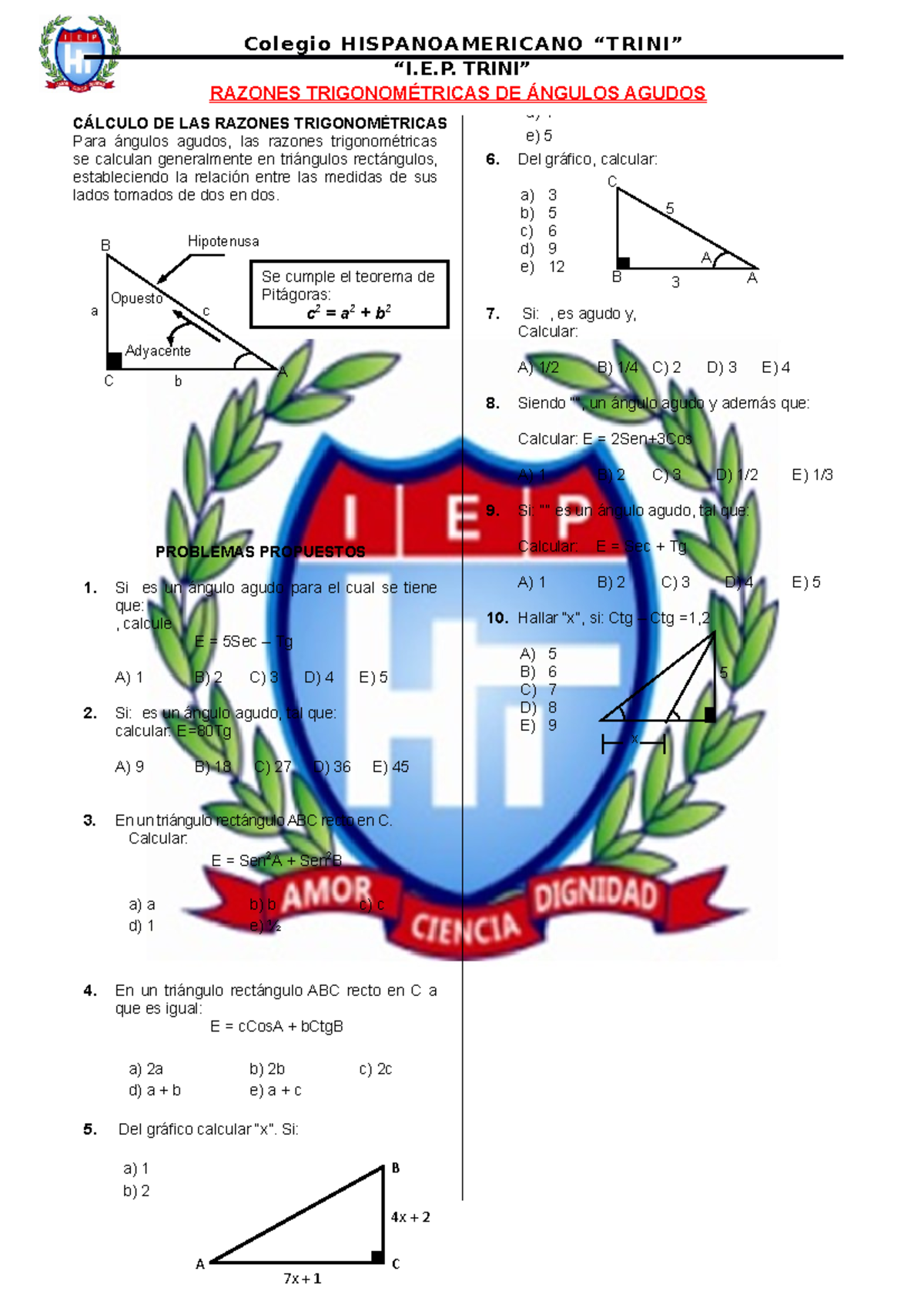 Trigo 4 Cepre - fgggggggggg - Colegio HISPANOAMERICANO “TRINI” “I.E. TRINI” CÁLCULO DE LAS ...