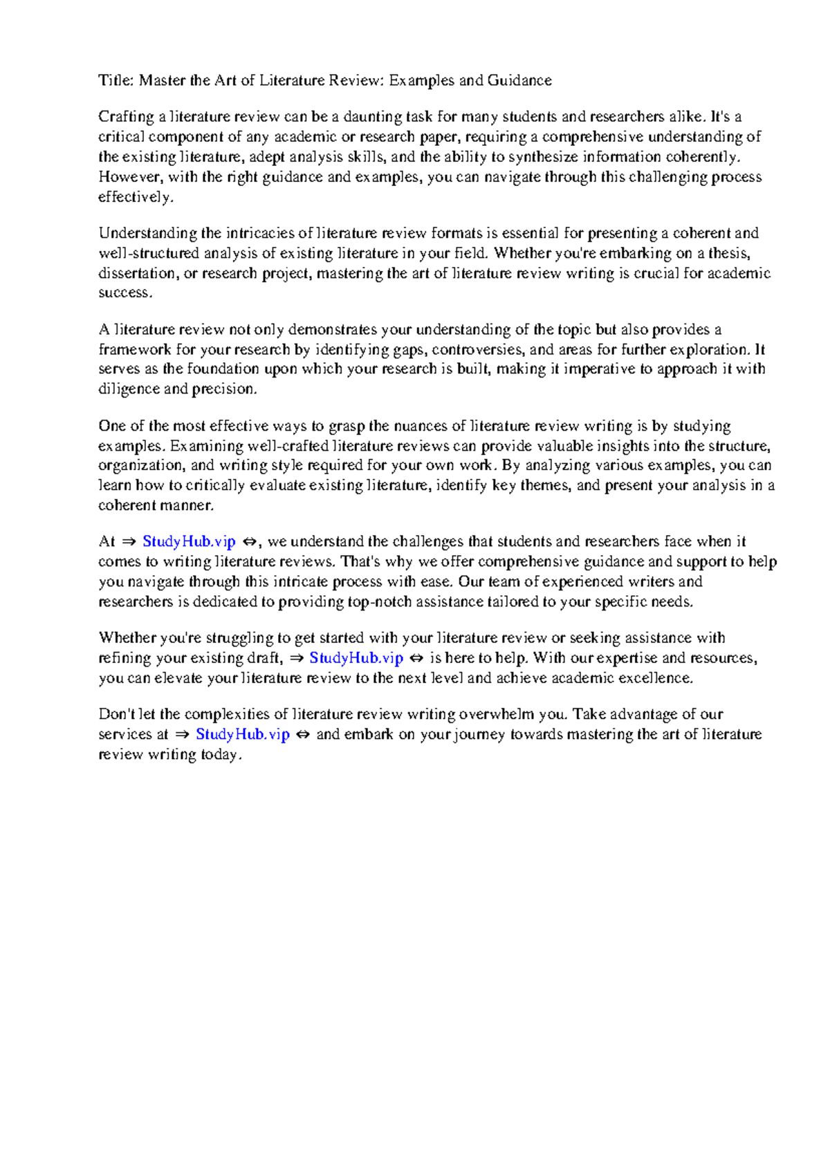Literature Review Format Examples - Title: Master the Art of Literature ...