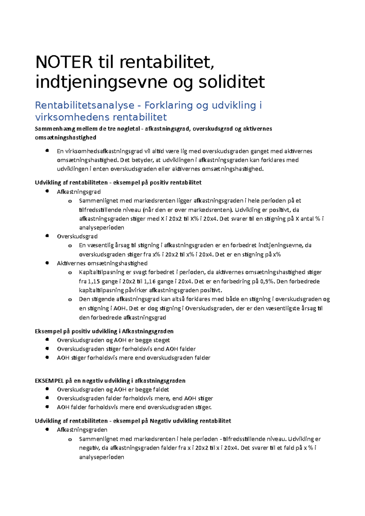 Rentabilitetsanalyse - NOTER til rentabilitet, indtjeningsevne og ...