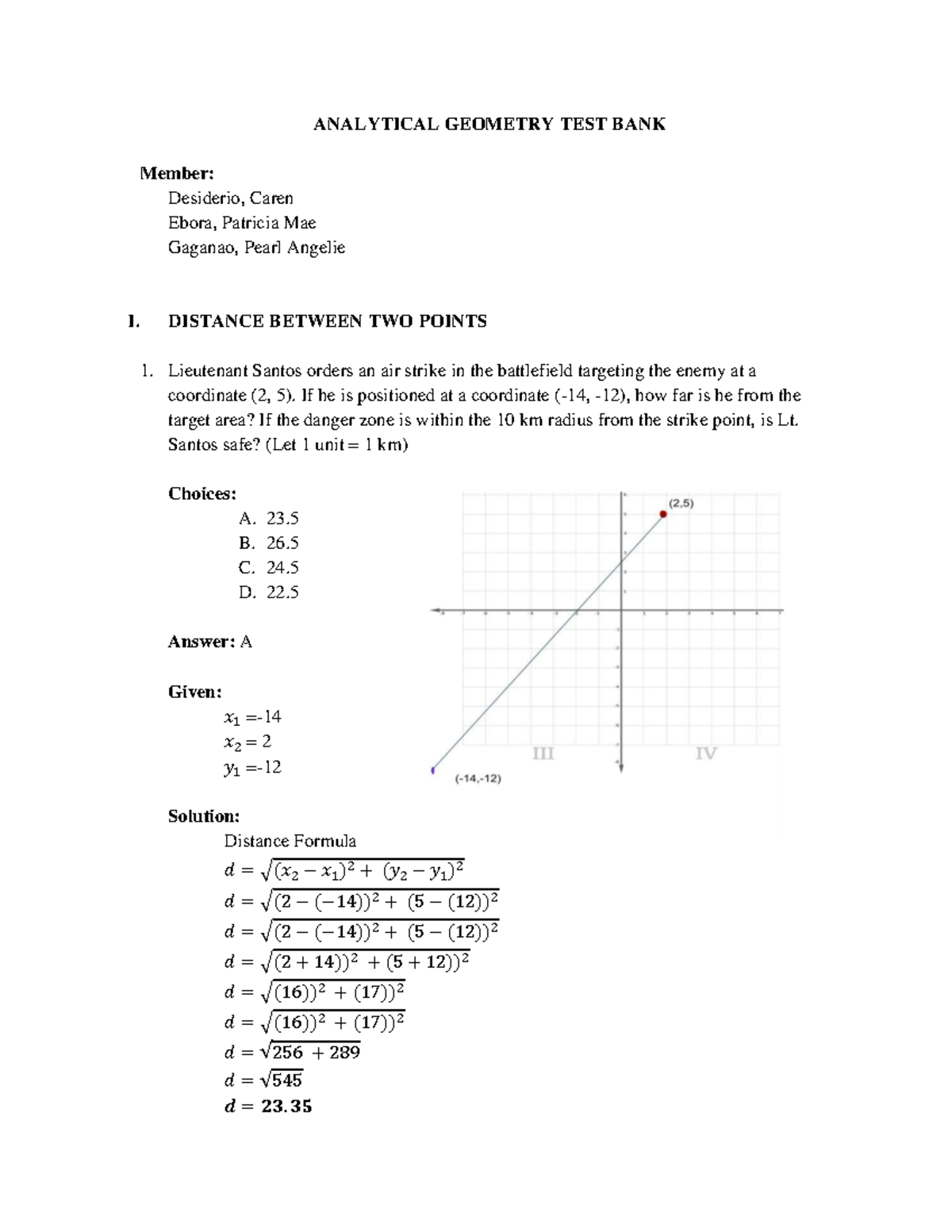 Analytical Geometry TEST BANK - 35 ANALYTICAL GEOMETRY TEST BANK Member ...