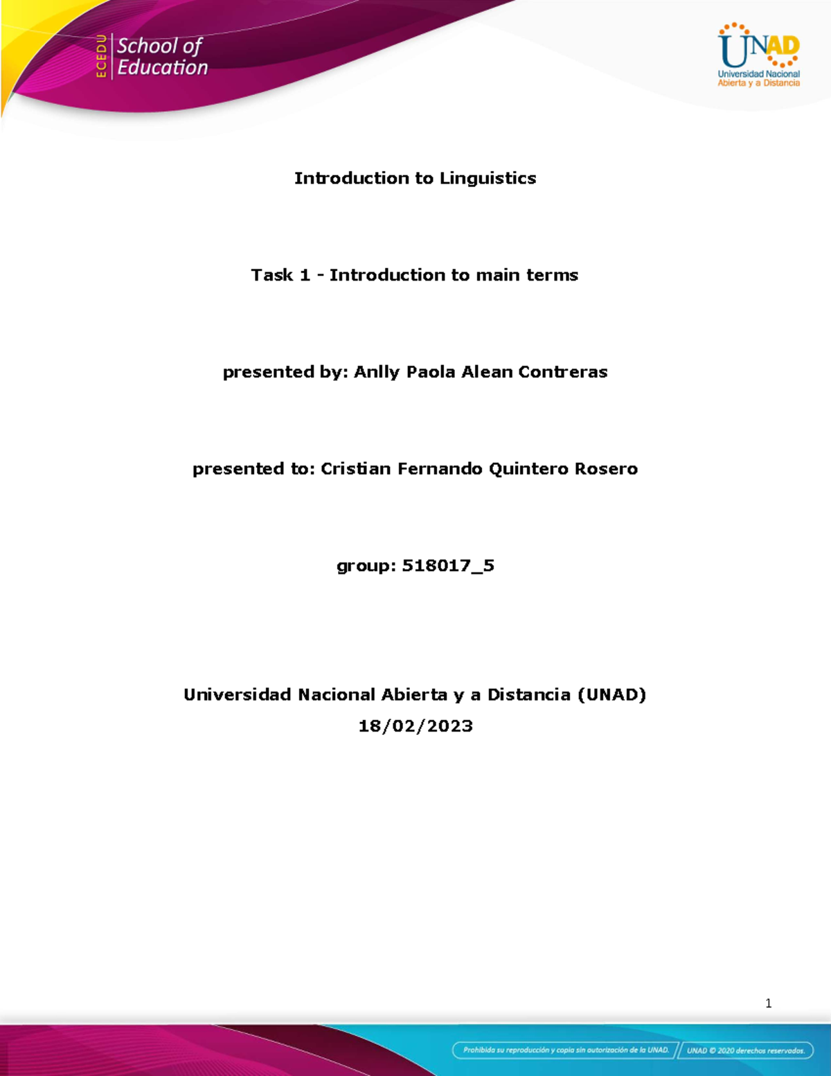 518017 5 Tarea introduction - Introduction to Linguistics Task 1 ...
