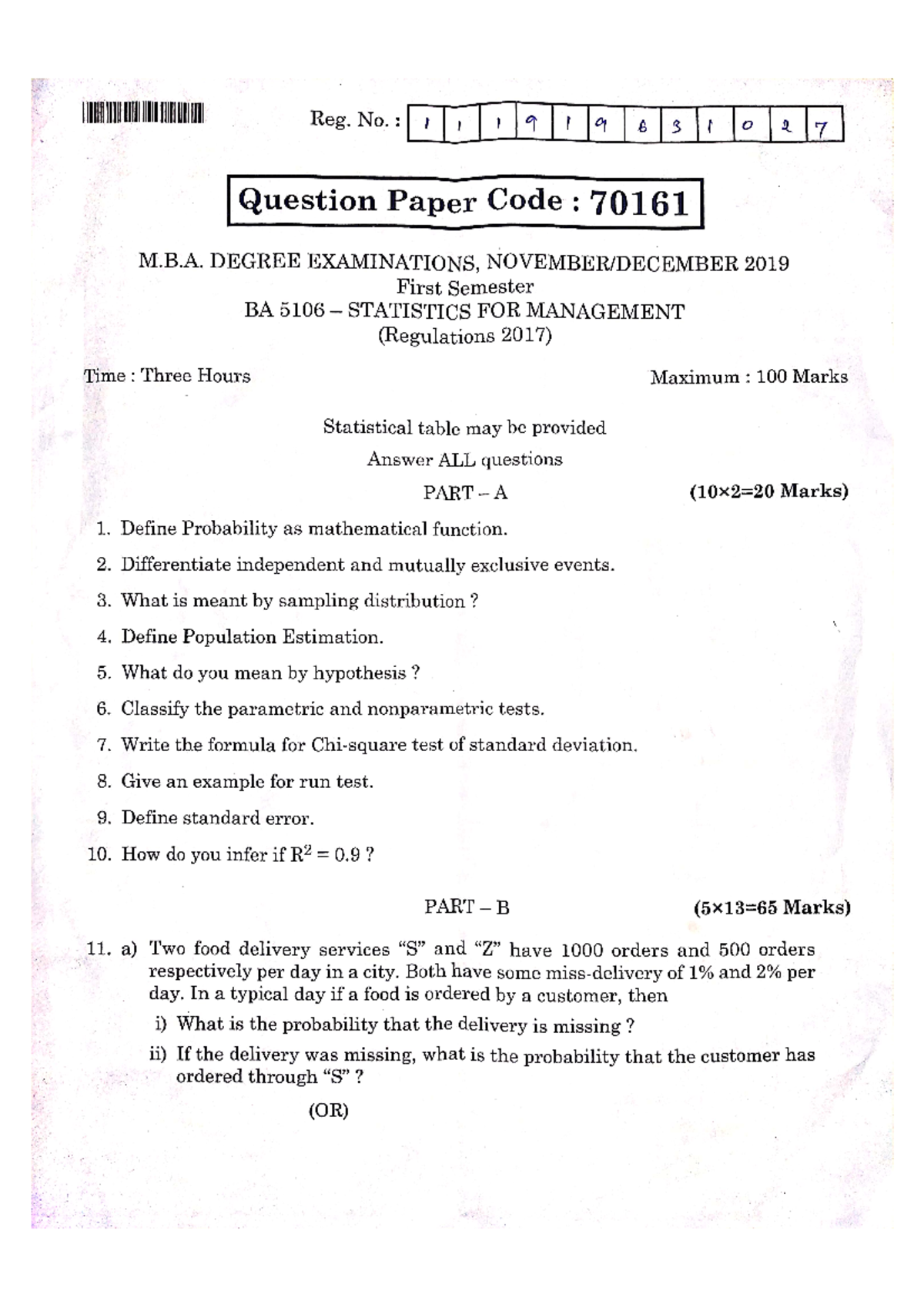 Ba5106 statistics for management question paper nov dec 2019 ...