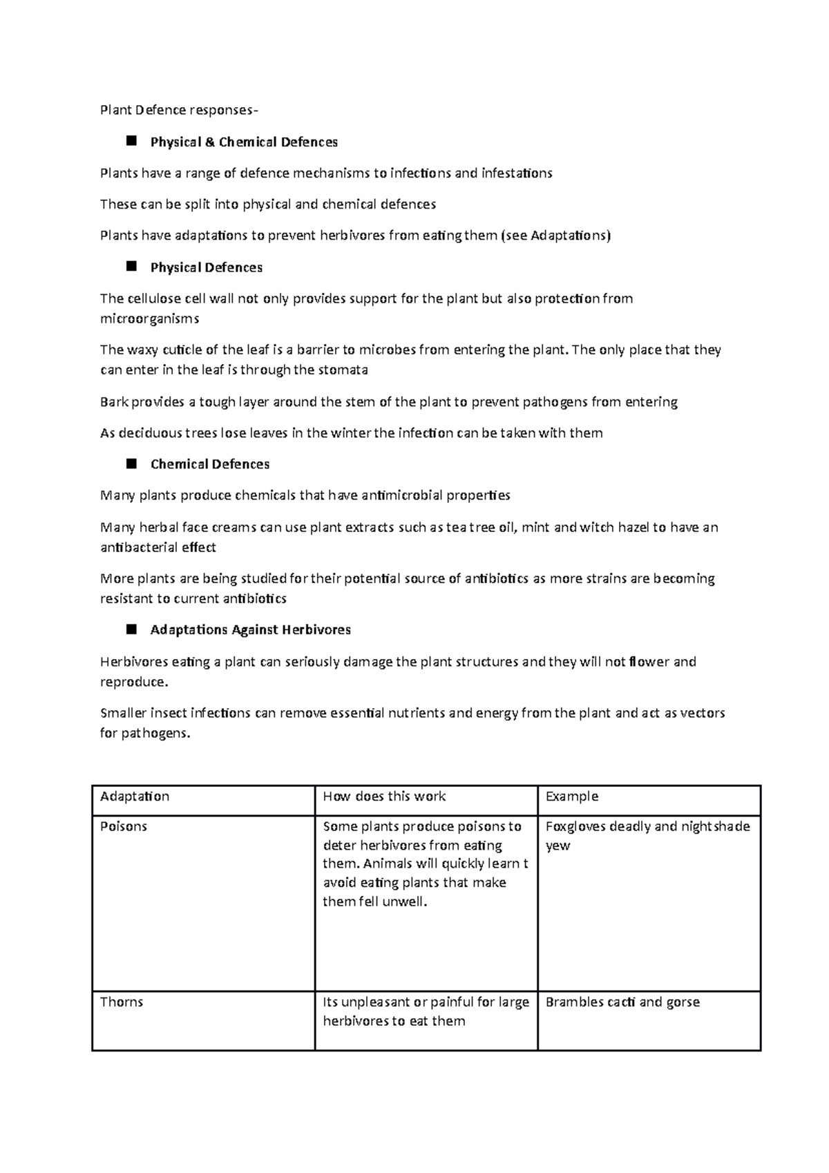 Lecture Notes - Physical and Chemical Defences - Plant Defence ...