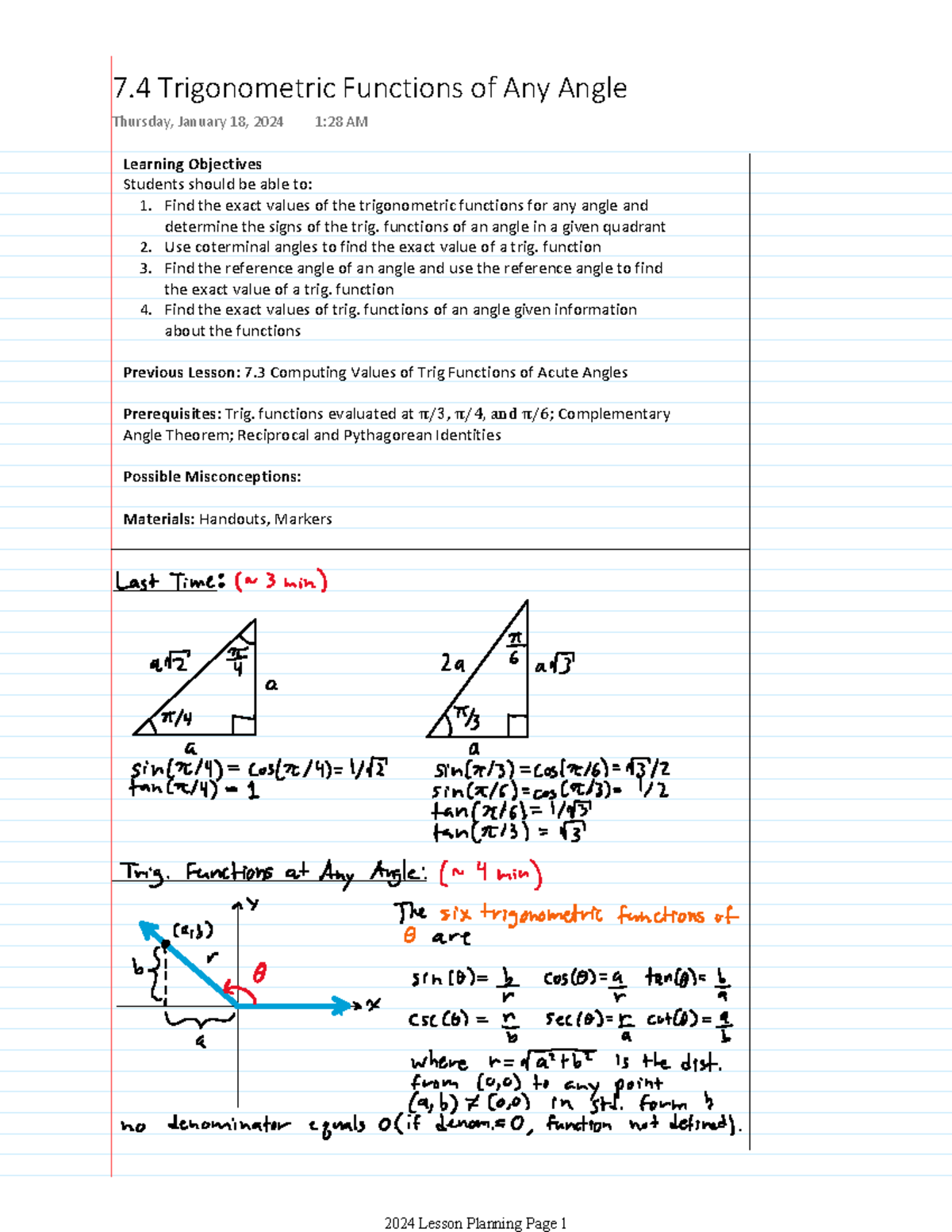 Section 7-4 Lesson Plan - Learning Objectives Students should be able ...