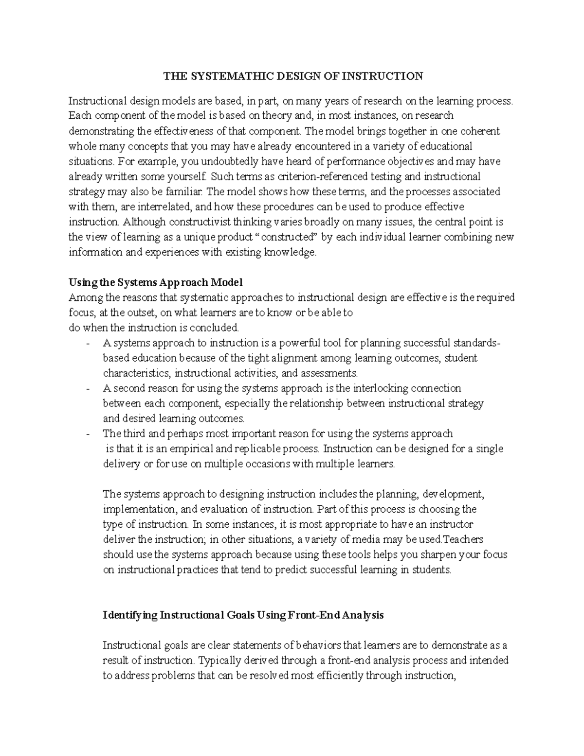 BOOK.I THE Systemathic Design OF Instruction - THE SYSTEMATHIC DESIGN ...