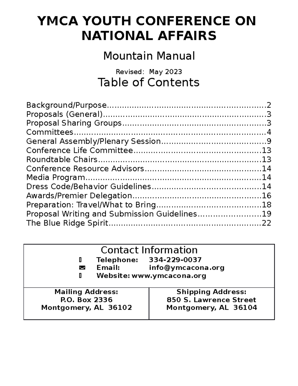 YMCA Mountain Manual Updated - Final (2) - YMCA YOUTH CONFERENCE ON ...