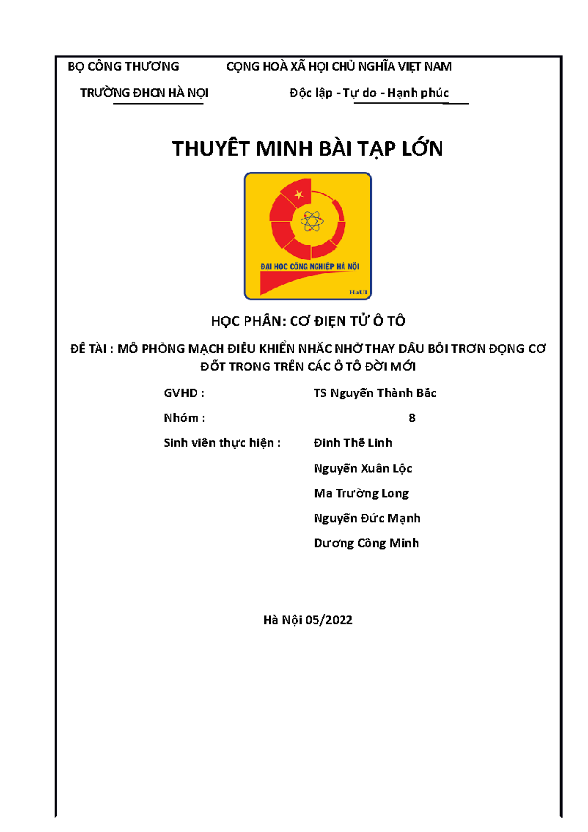 Thuyet MINH Chinh THUC - Thuyết minh - B Ộ CÔNG TH ƯƠNG CỘ NG HOÀ XÃ H Ộ I CH Ủ NGHĨA VI T NAMỆ ...