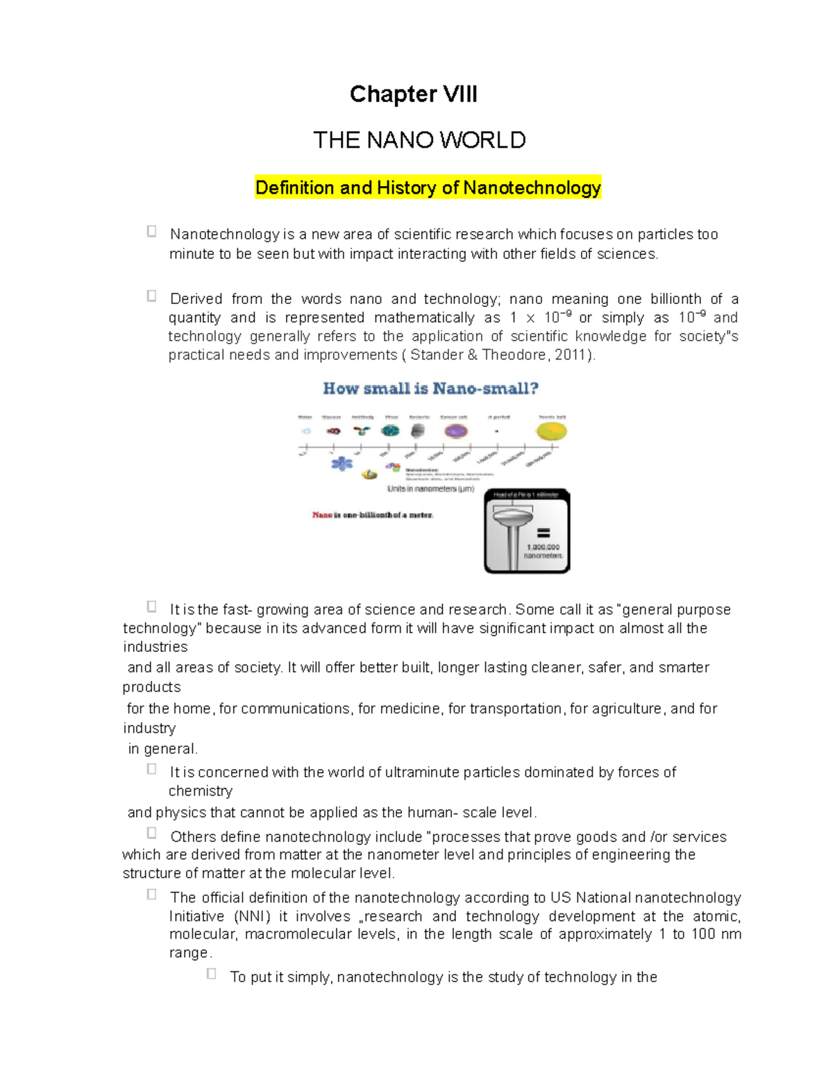 Chapter VIII - sts module, nanotechnology - Chapter VIII THE NANO WORLD Definition and History ...