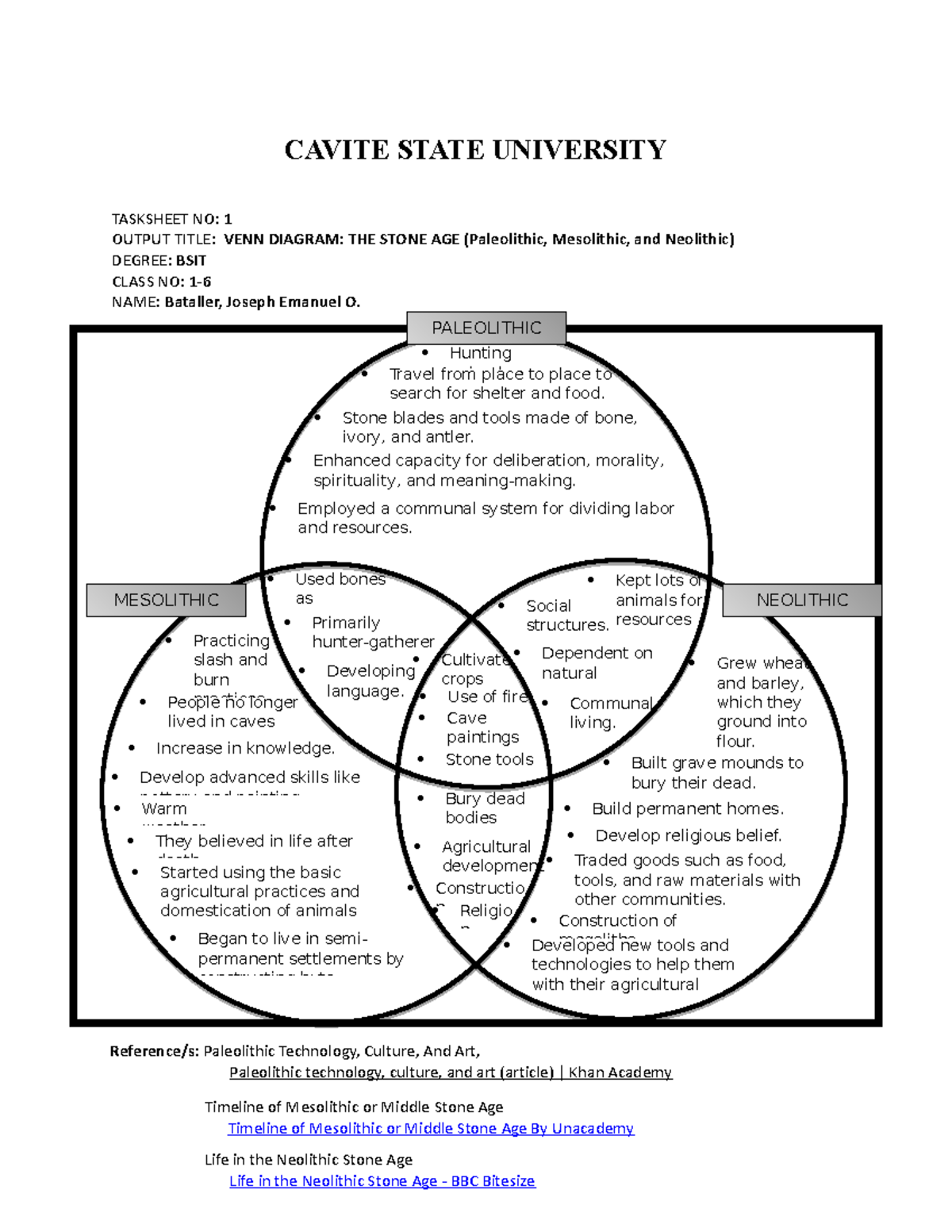 Bataller - Venn Diagram (Stone Age) - CAVITE STATE UNIVERSITY TASKSHEET ...