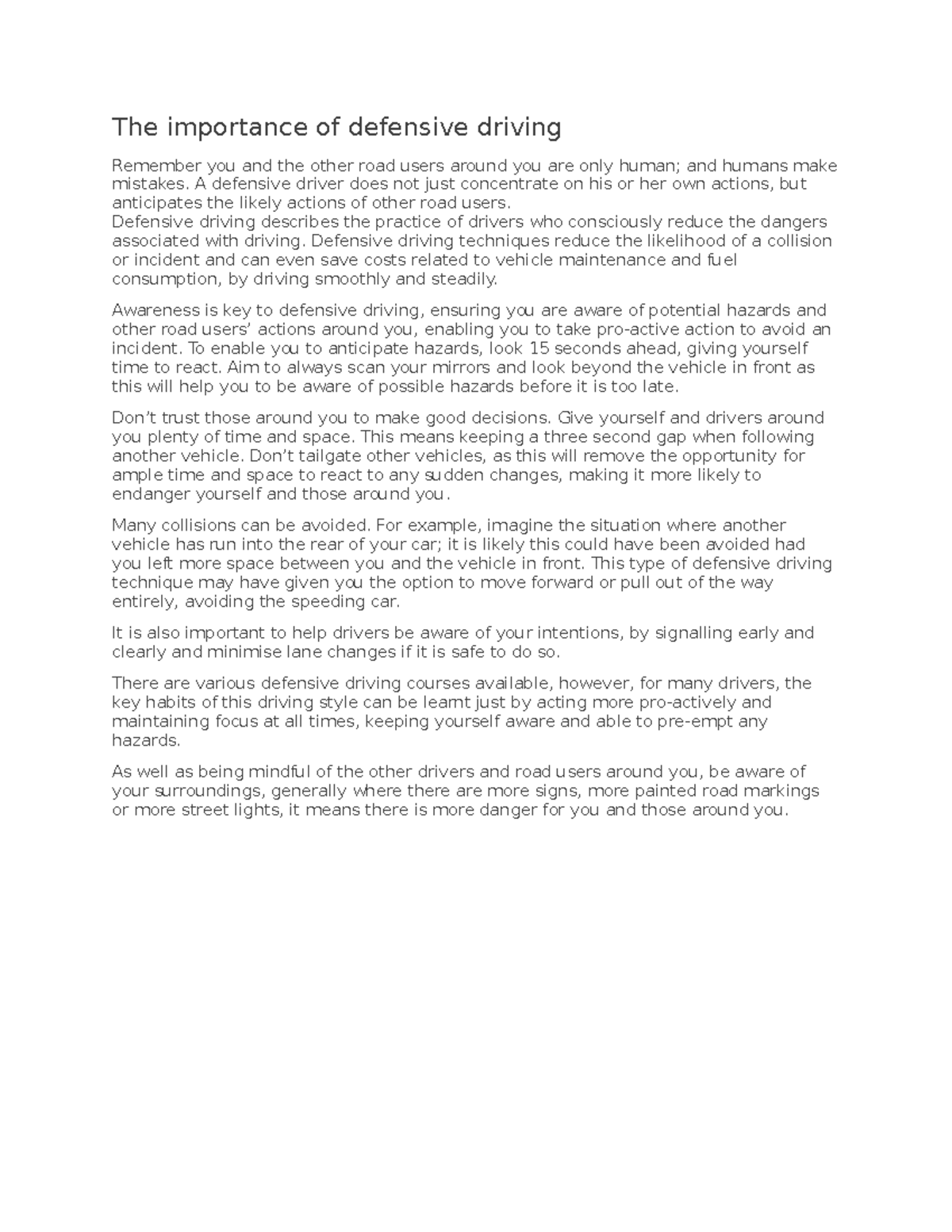 Importance of defense driving - The importance of defensive driving ...