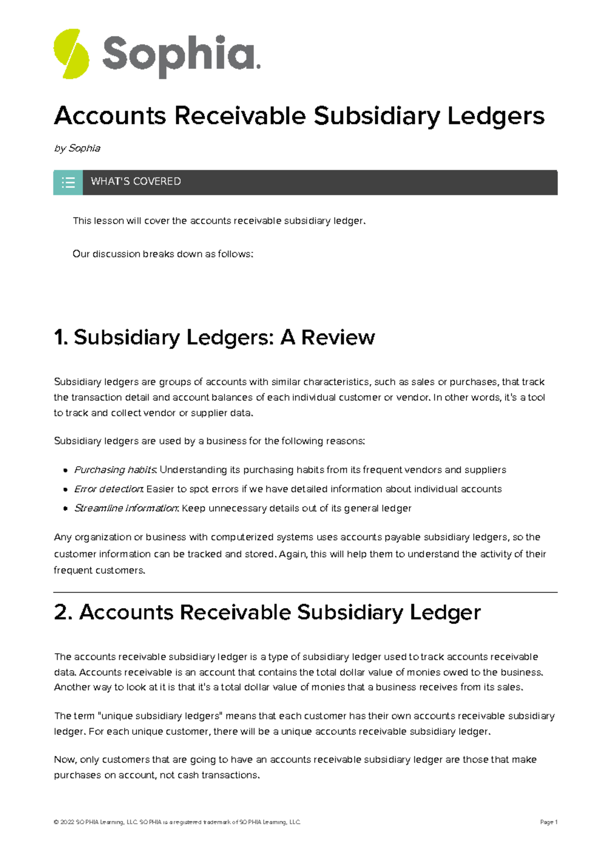 Accounts receivable subsidiary ledgers 2 - Our discussion breaks down ...