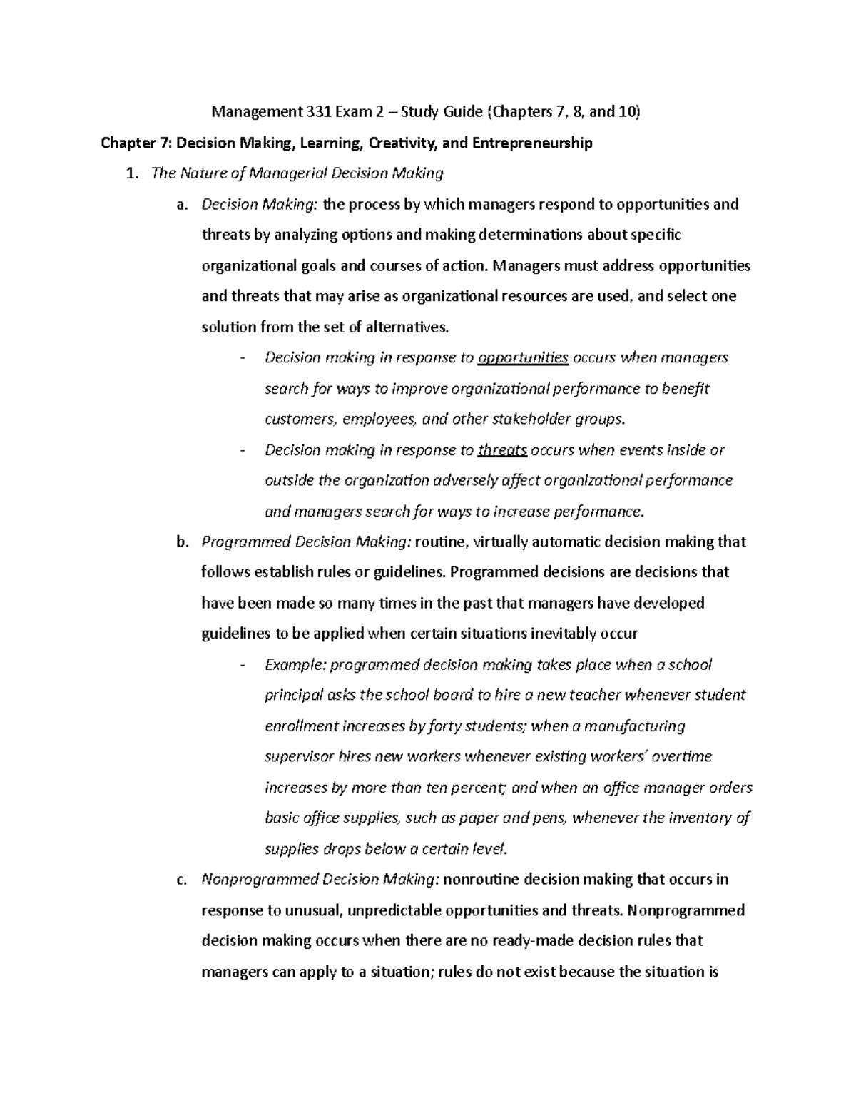 MGT 331 Exam 2 Study Guide - Management 331 Exam 2 – Study Guide ...
