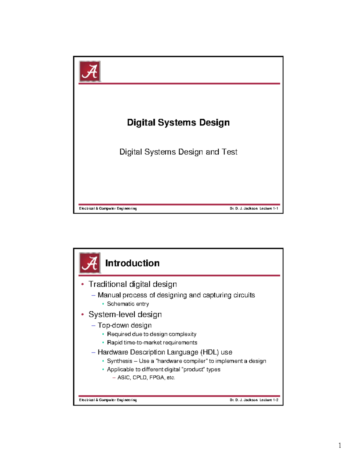Lec 1 - Digital Systems Design and Test - Digital Systems Design ...