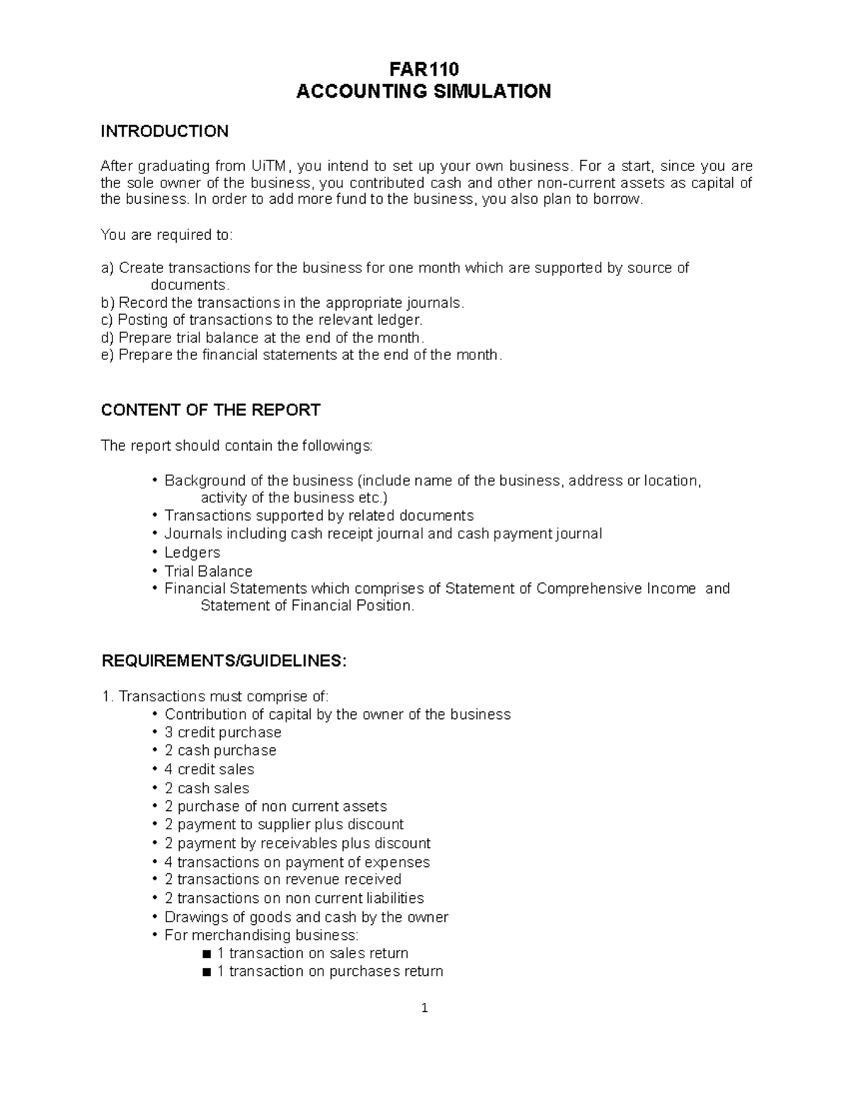 FAR110 Accounting Simulation - FAR ACCOUNTING SIMULATION INTRODUCTION ...
