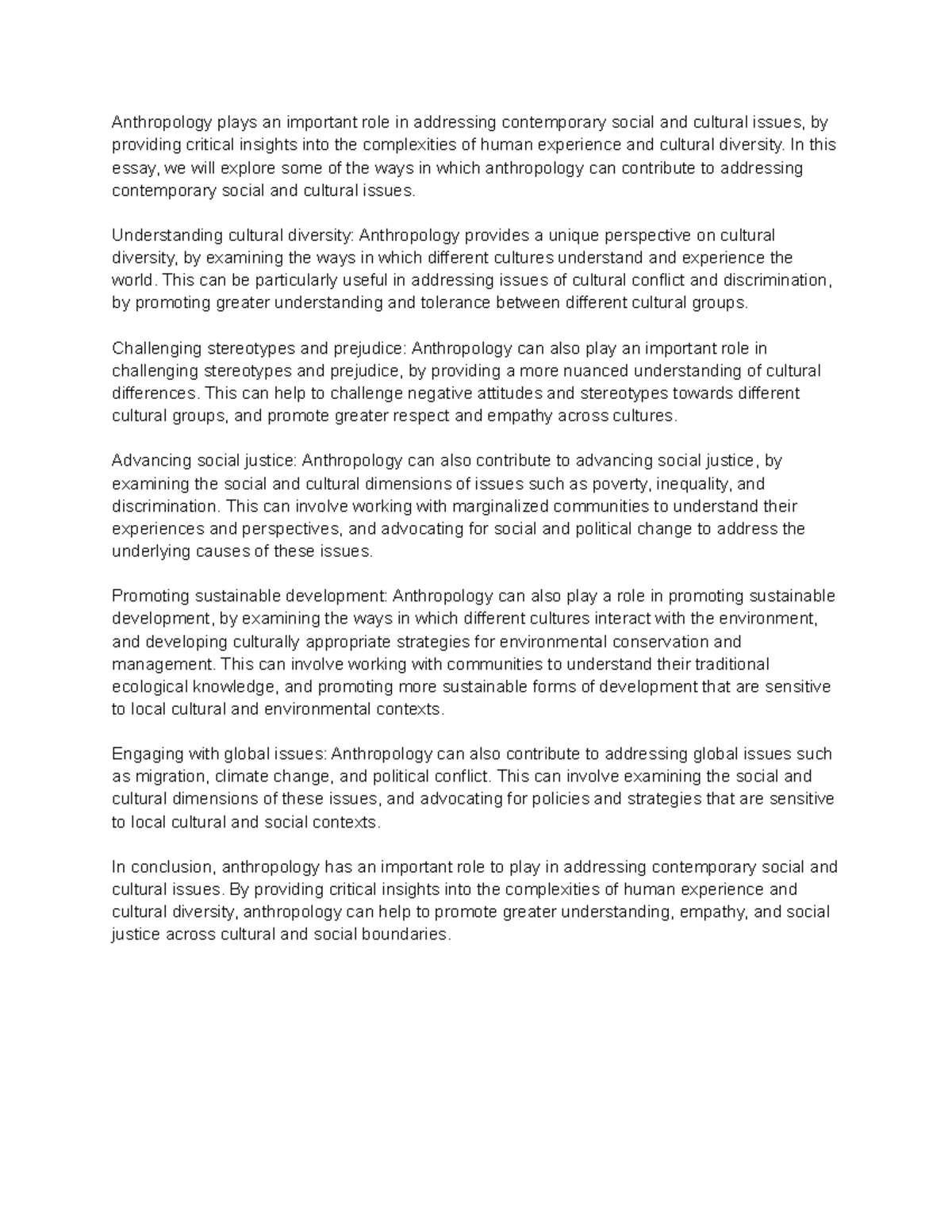 The role of Anthropology in addressing contemporary social and cultural ...