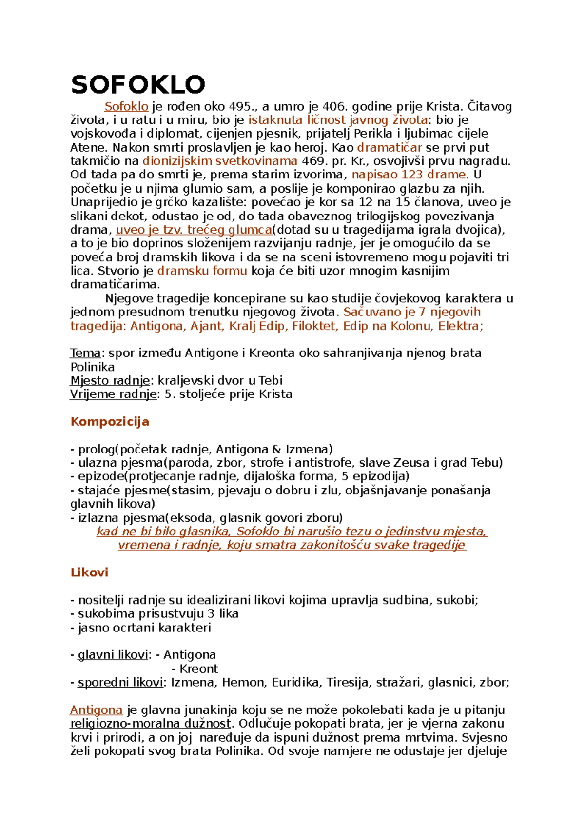 Grčka tragedija na primjeru Sofoklove Antigone - SOFOKLO Sofoklo je ...