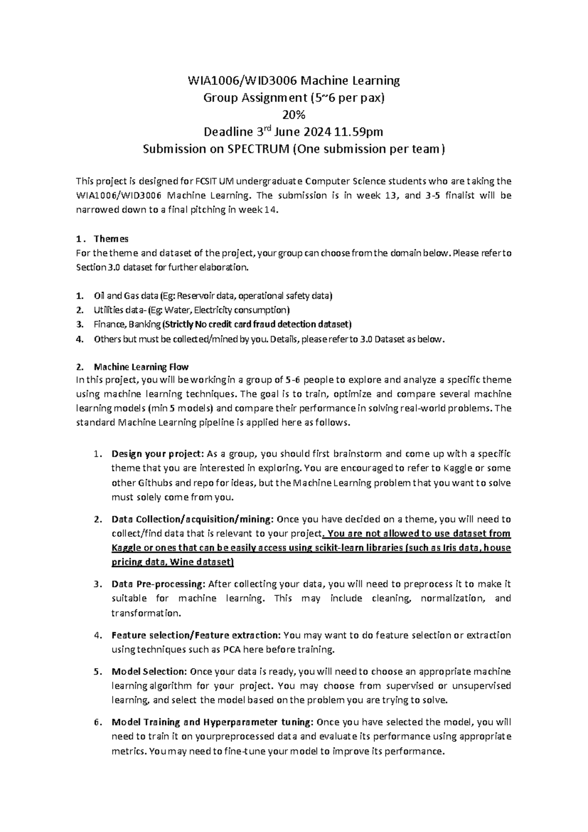 WIA1006 Group Assignment 2023 24 - WIA1 006 /WID3006 Machine Learning Group Assignment (5~6 per ...