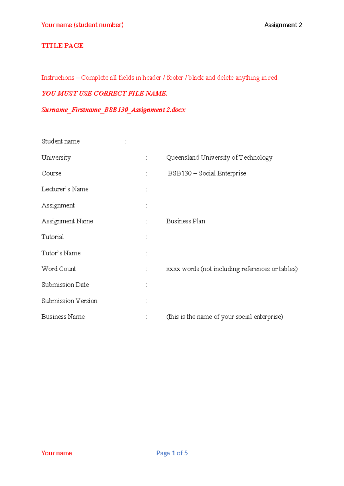Assignment 2 Template - assessment 2 structure - TITLE PAGE ...