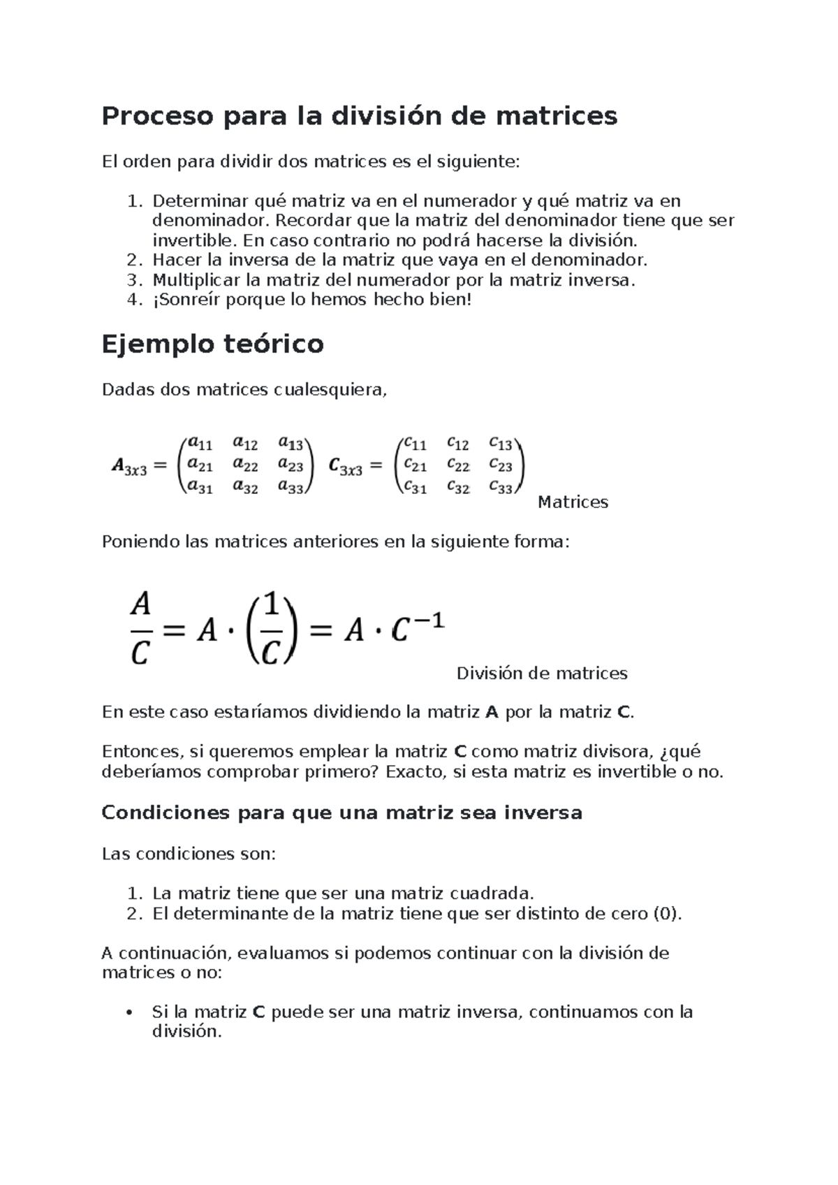 Proceso para la división de matrices - Proceso para la división de ...