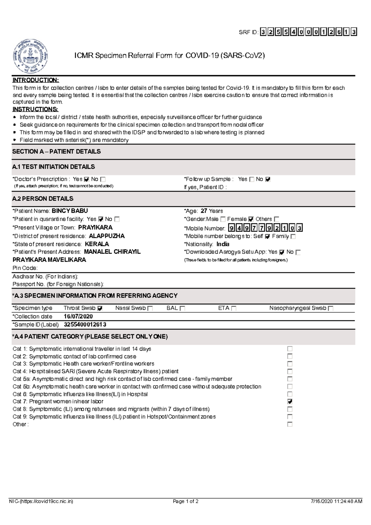 Med surgical nursing - SRF ID: 3 2 5 5 4 0 0 0 1 2 6 1 3 ICMR Specimen ...