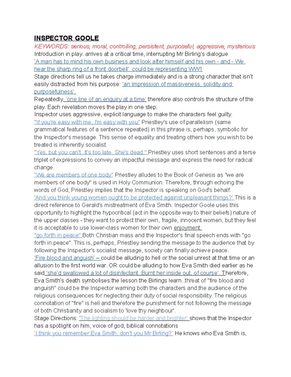 AN Inspector Calls character profiles - INSPECTOR GOOLE KEYWORDS ...