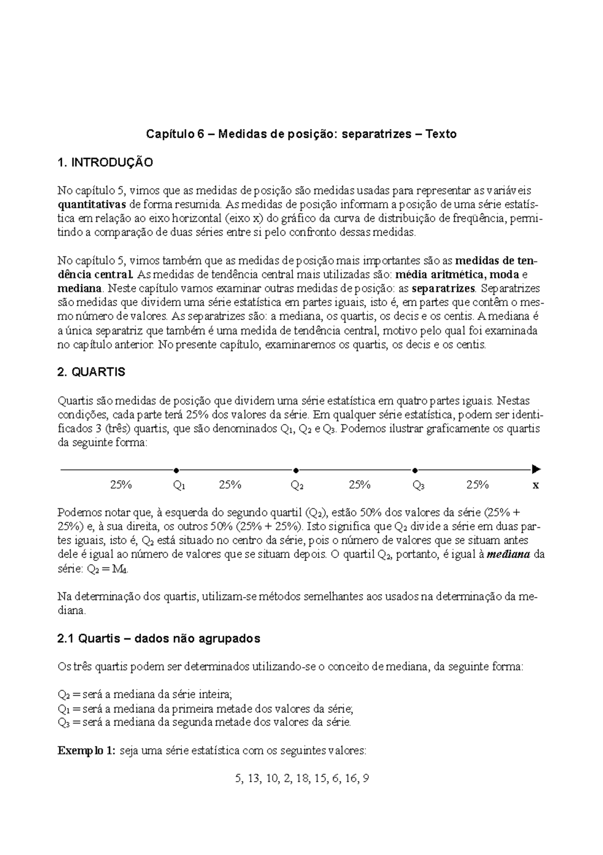 Cap 6 Medidas de posição: Separatrizes - 6 Medidas de separatrizes ...